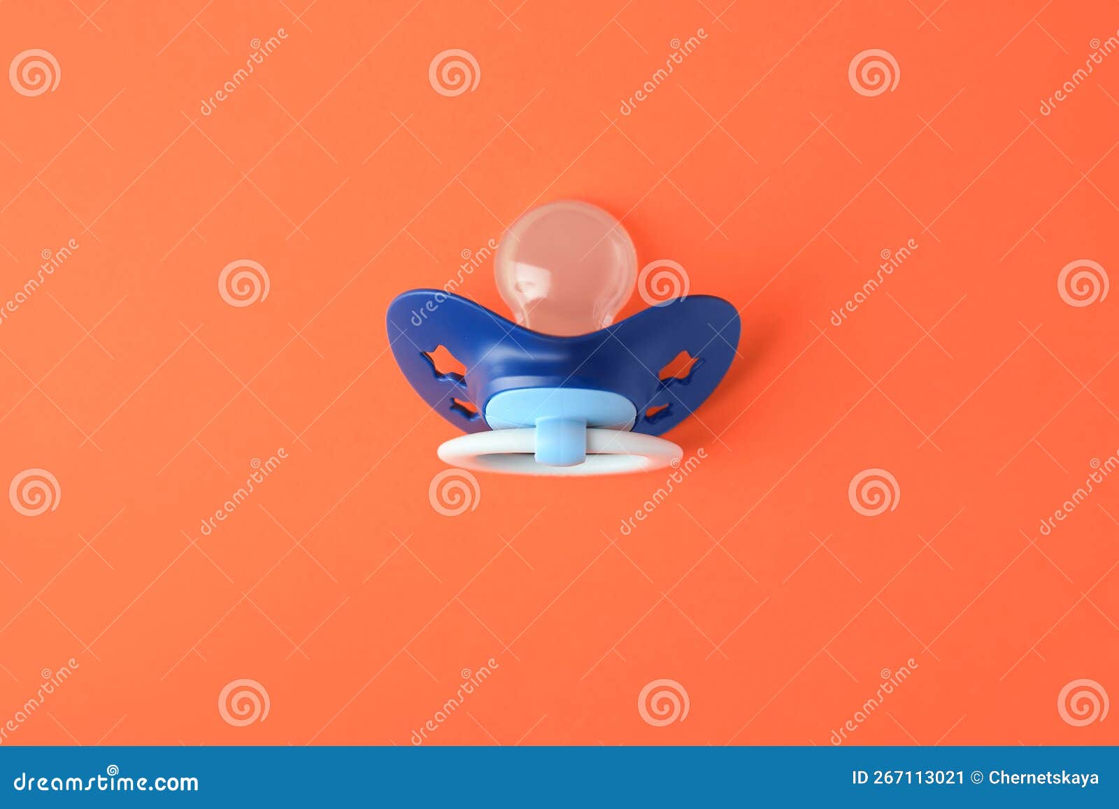 One Blue Baby Pacifier on Orange Background, Top View Stock Image ...
