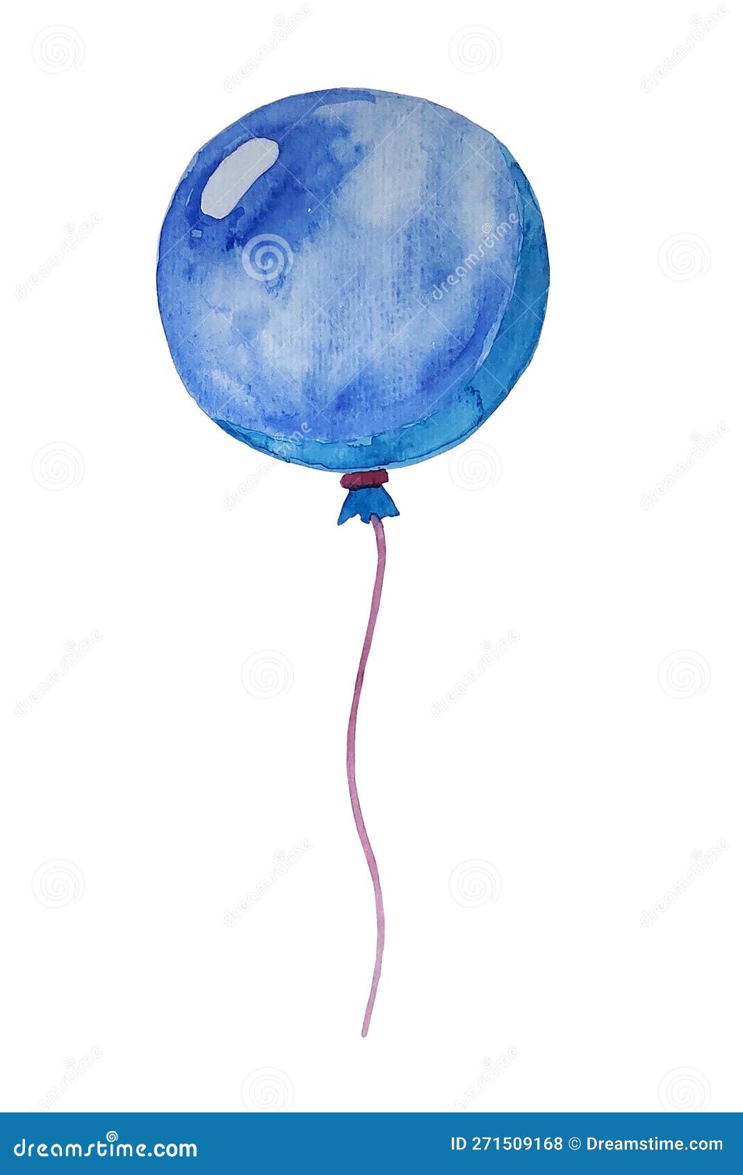 One Blue Balloon, Watercolor Effect, Isolated on White Background ...