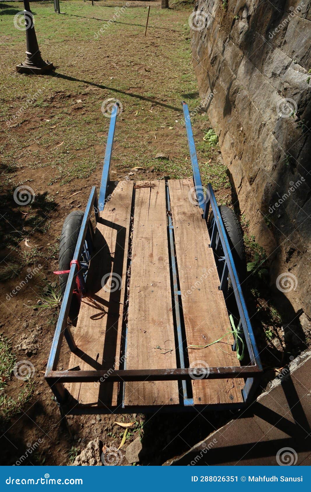 One Blue Pull Trash Cart with Wheels Stock Image - Image of public ...