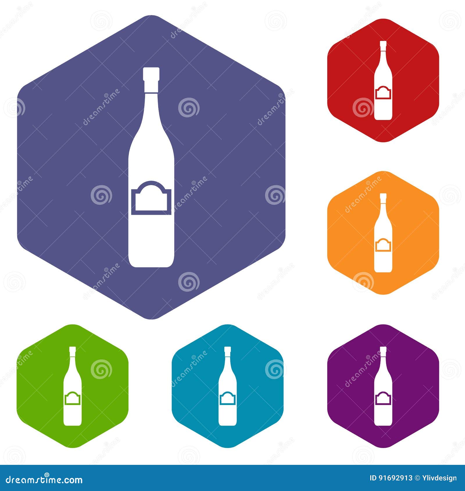 One Bottle Icons Set Hexagon Stock Vector - Illustration of label ...