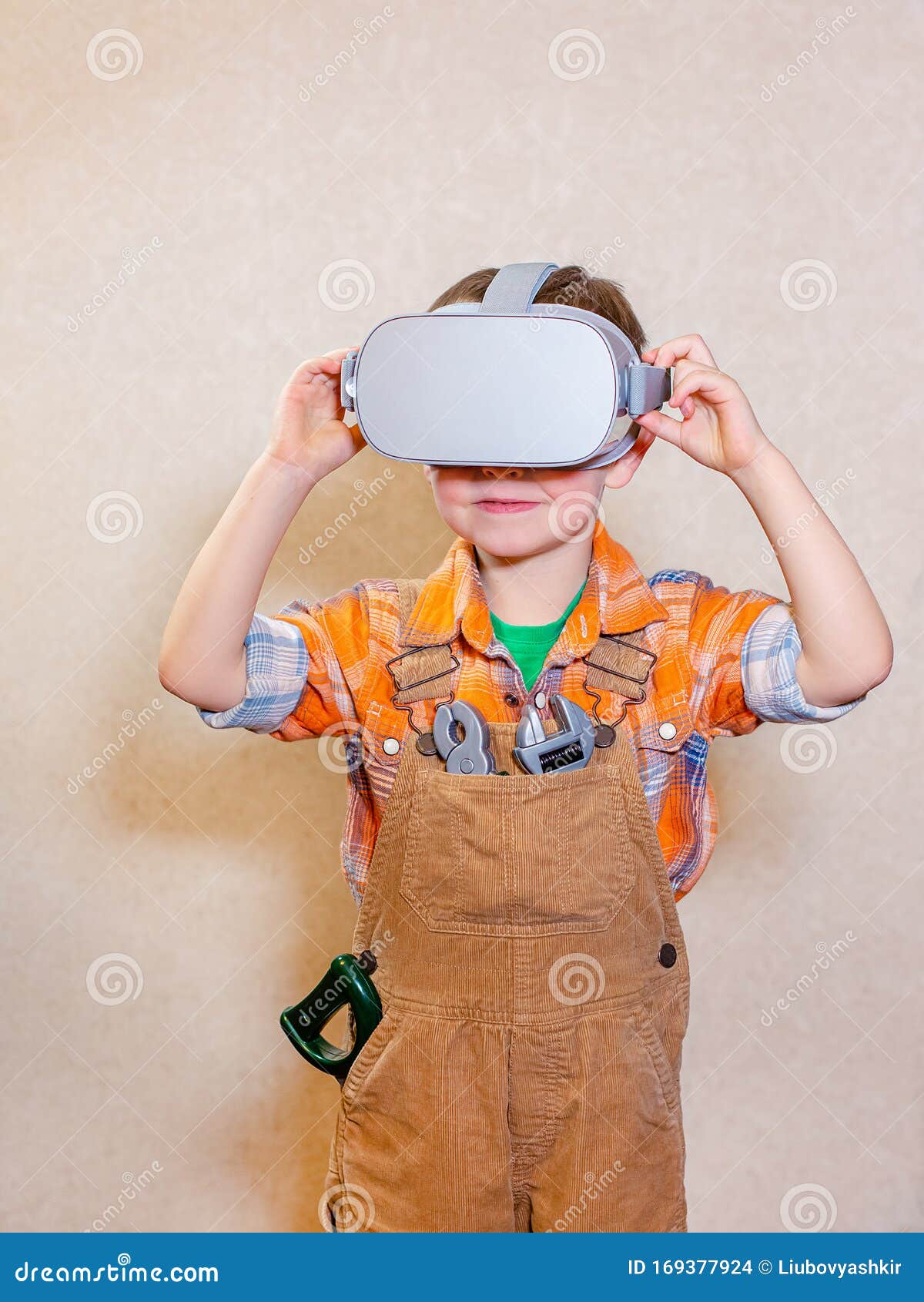 One Boy is Experiencing Virtual Reality, a Children`s Role-playing ...