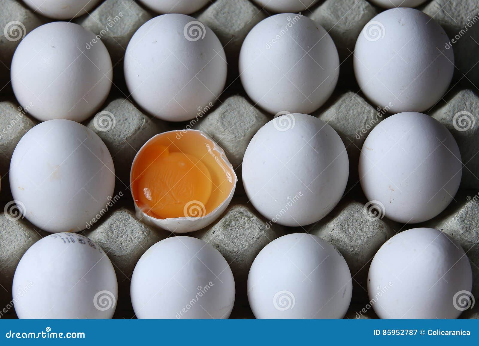 One Broken Egg among Many White Eggs Stock Image - Image of bird ...