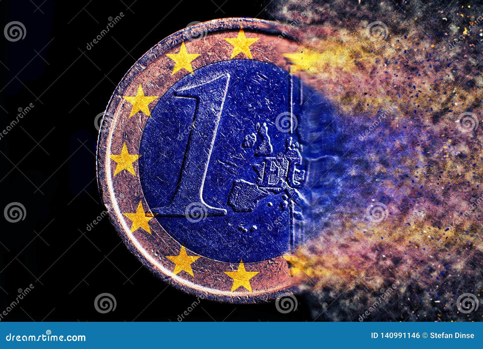 One Broken Euro Coin Explosion Close Up Stock Photo - Image of germany ...