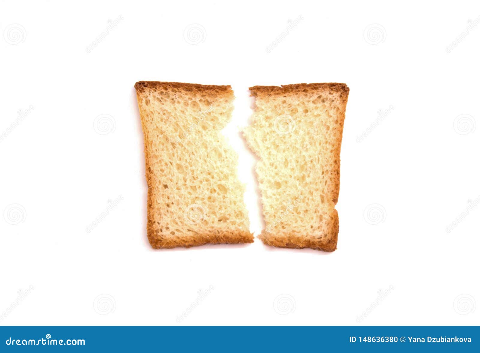 One Broken Piece of White Bread Toast Lies on a White Background Stock ...