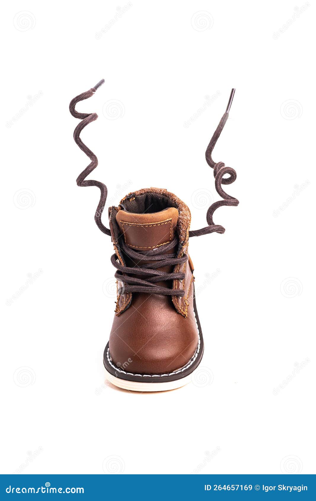 One Brown Children S Boot Made of Leather for a Boy on a White ...