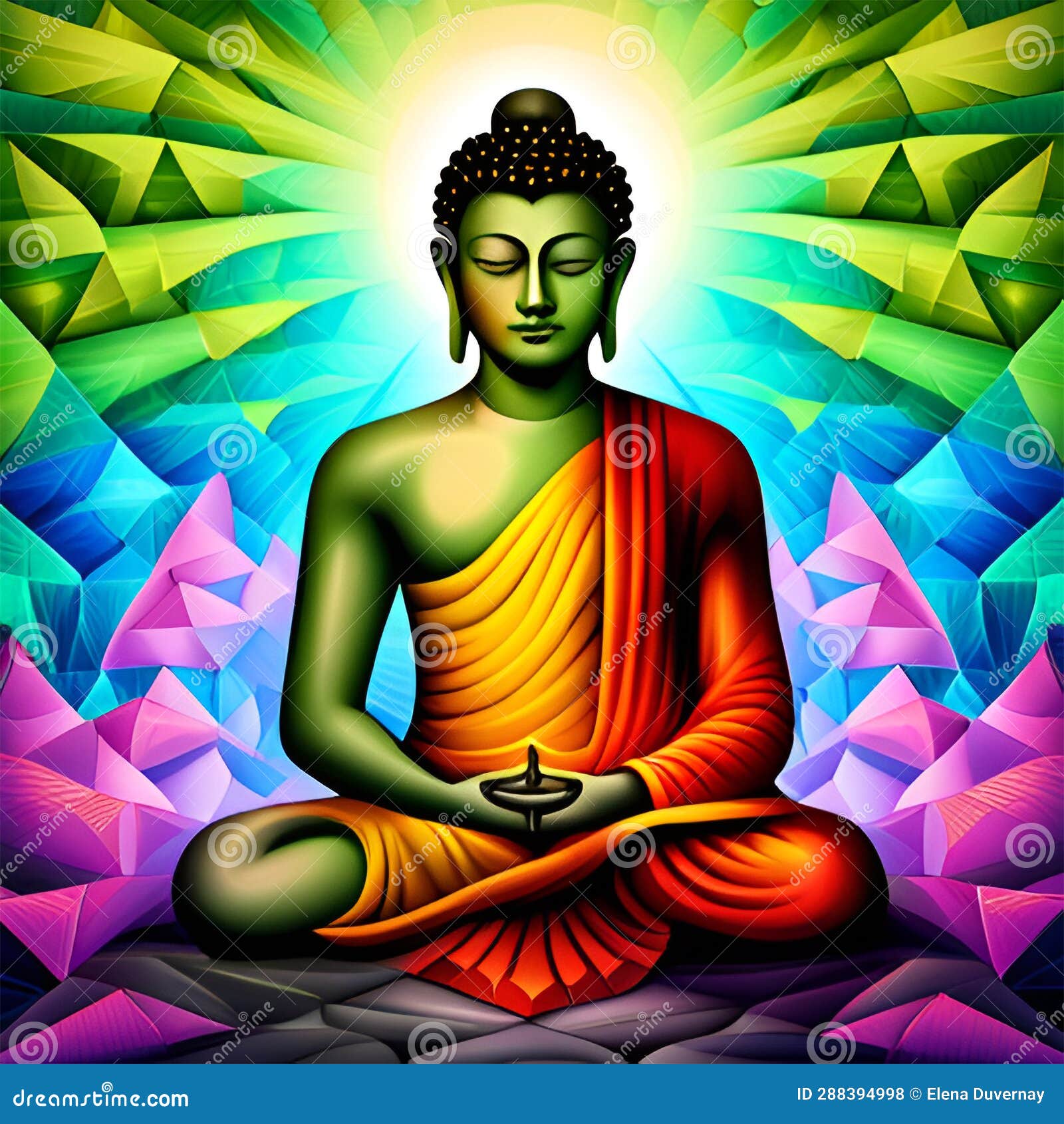 Buddha Meditating In The Single Lotus Position. Hexagram Representing ...