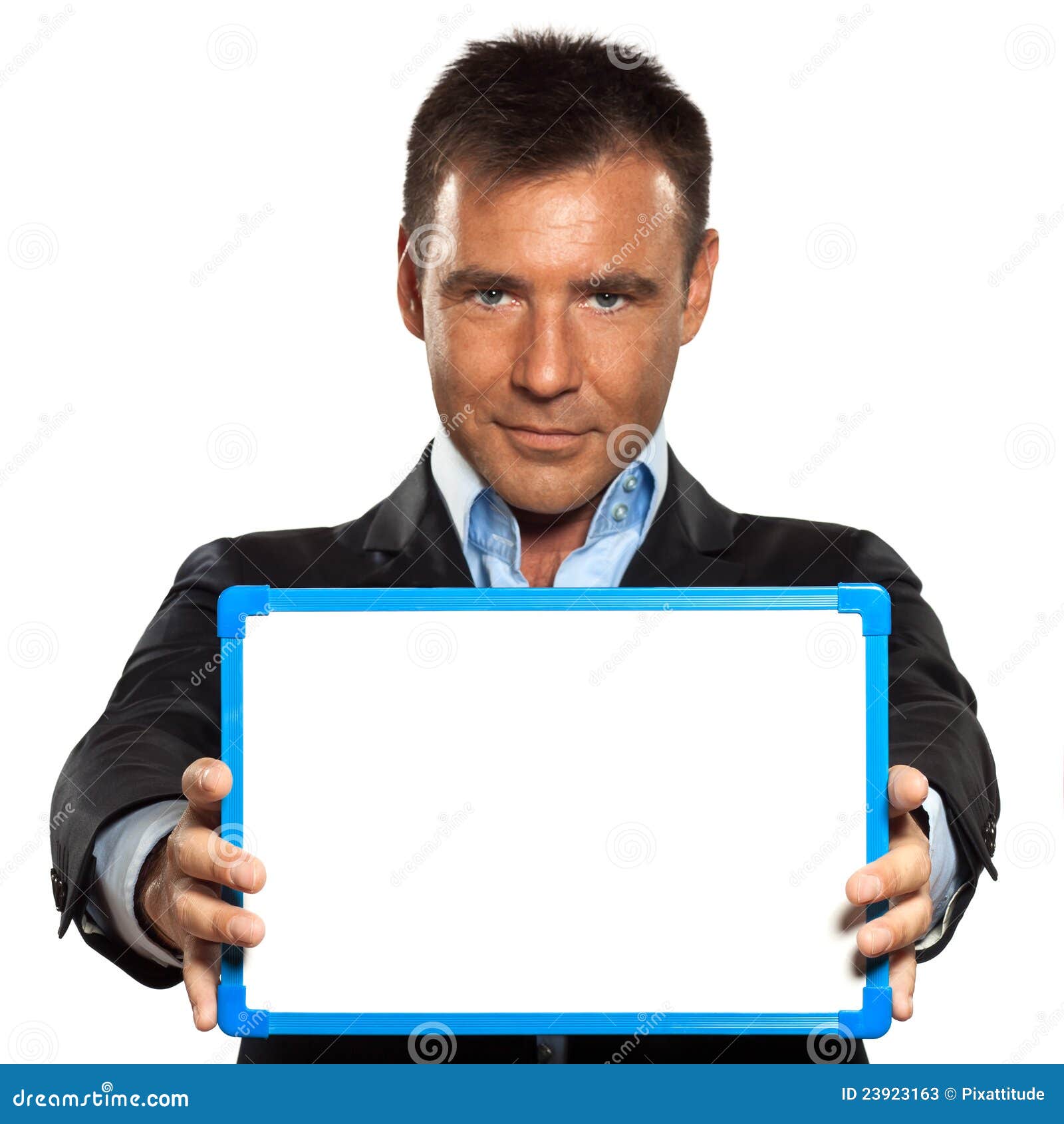 One Business Man Holding Showing Whiteboard Stock Image - Image of ...