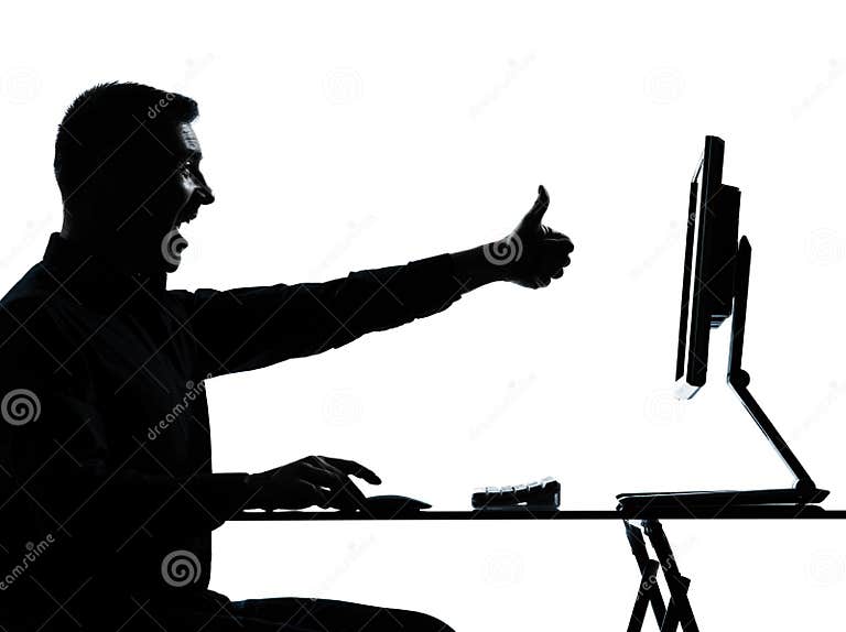 One Business Man Silhouette Computer Computing Stock Photo - Image of ...