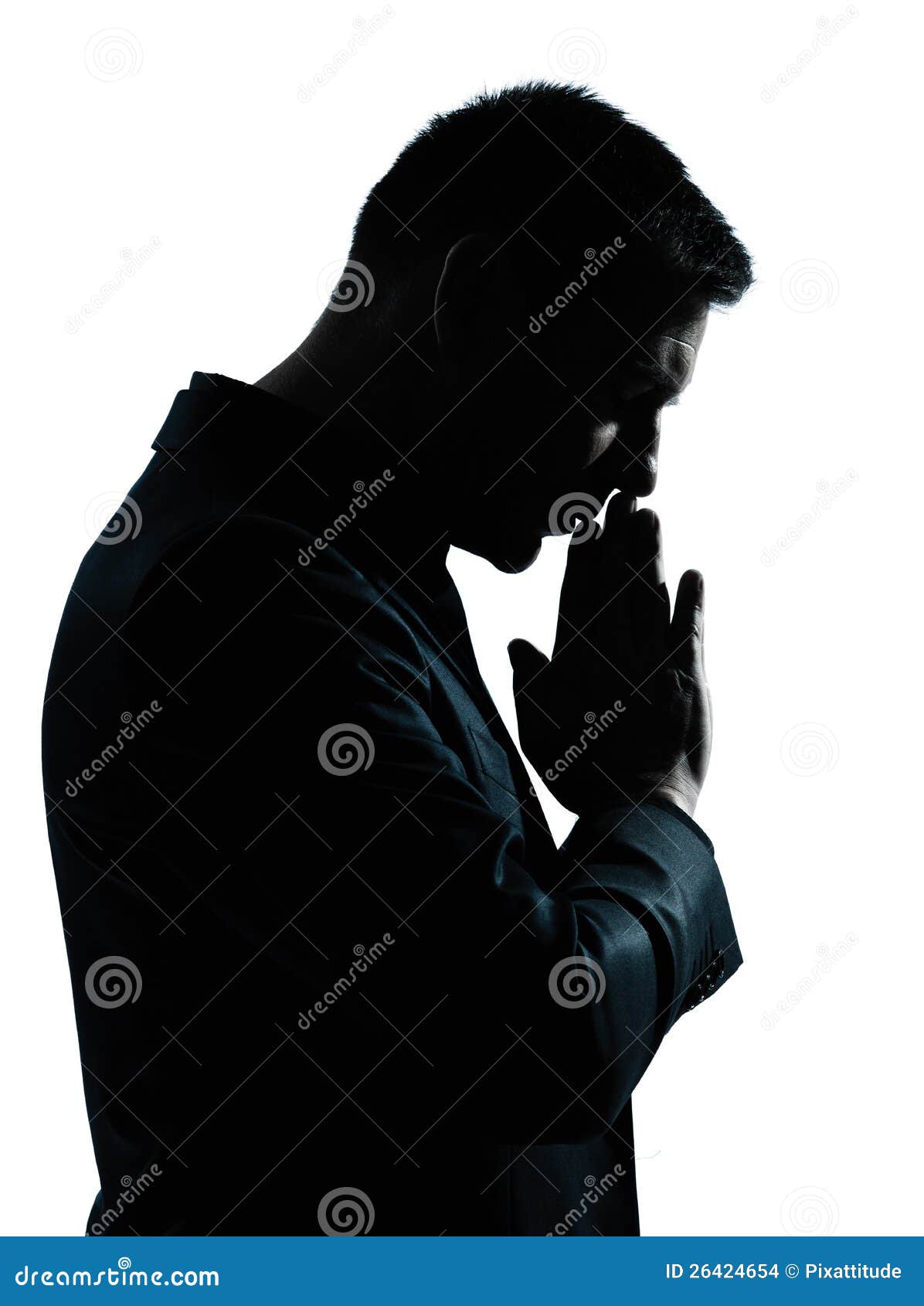 One Business Man Thinking Praying Silhouette Stock Photo - Image of ...