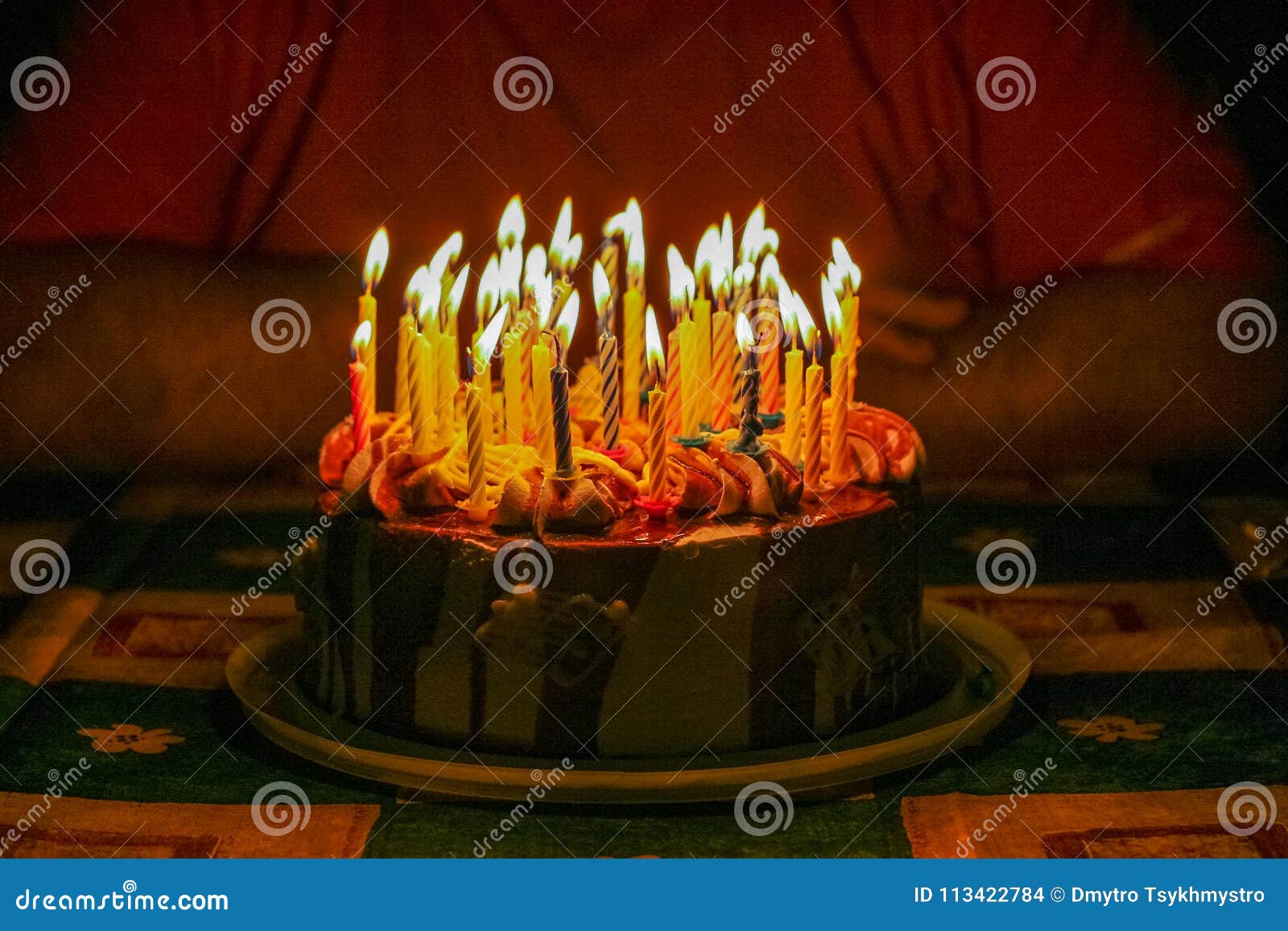 One cake and many candles stock photo. Image of cake - 113422784