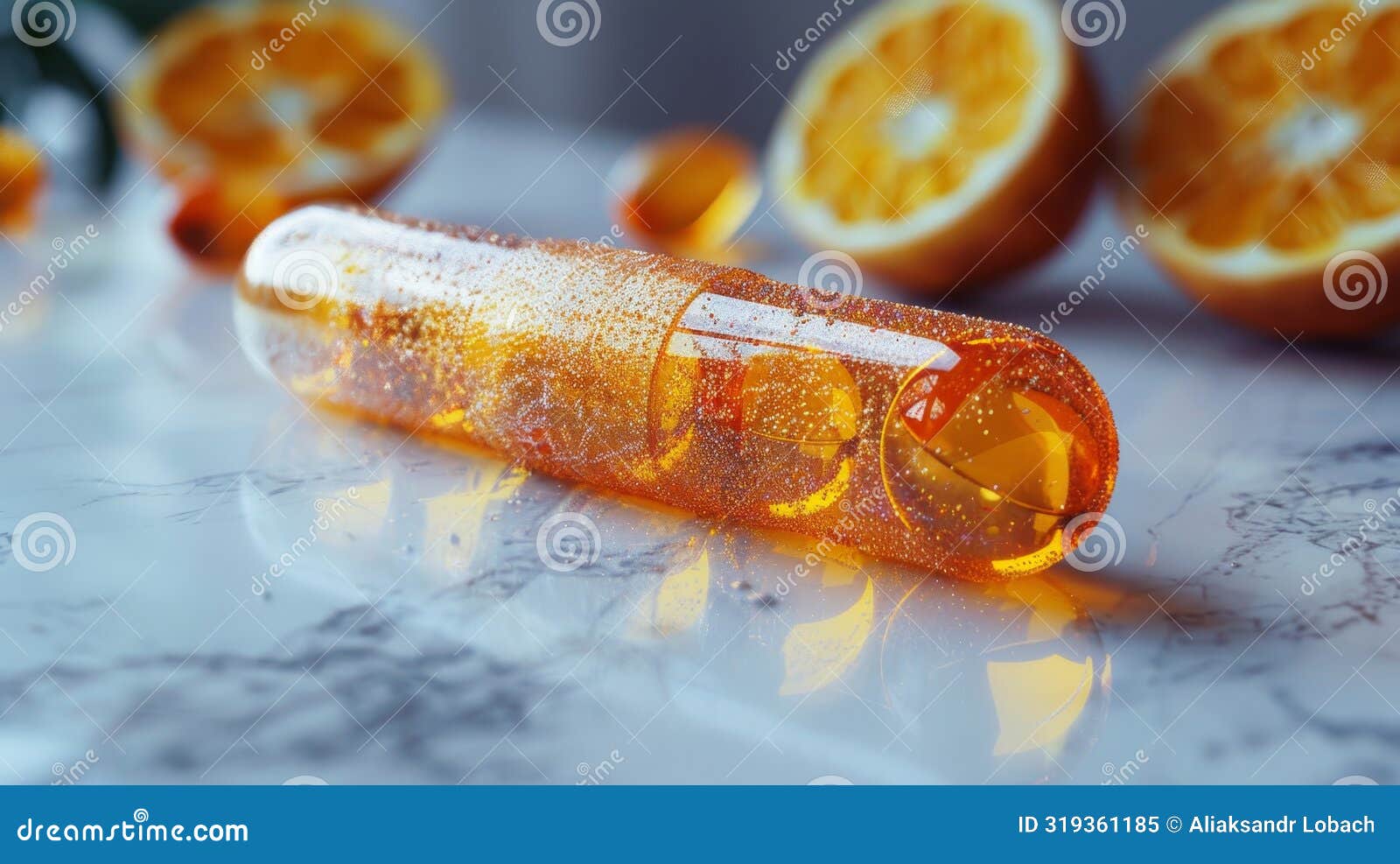 One Capsule in a Transparent Shell with Vitamin Granules Inside on the ...