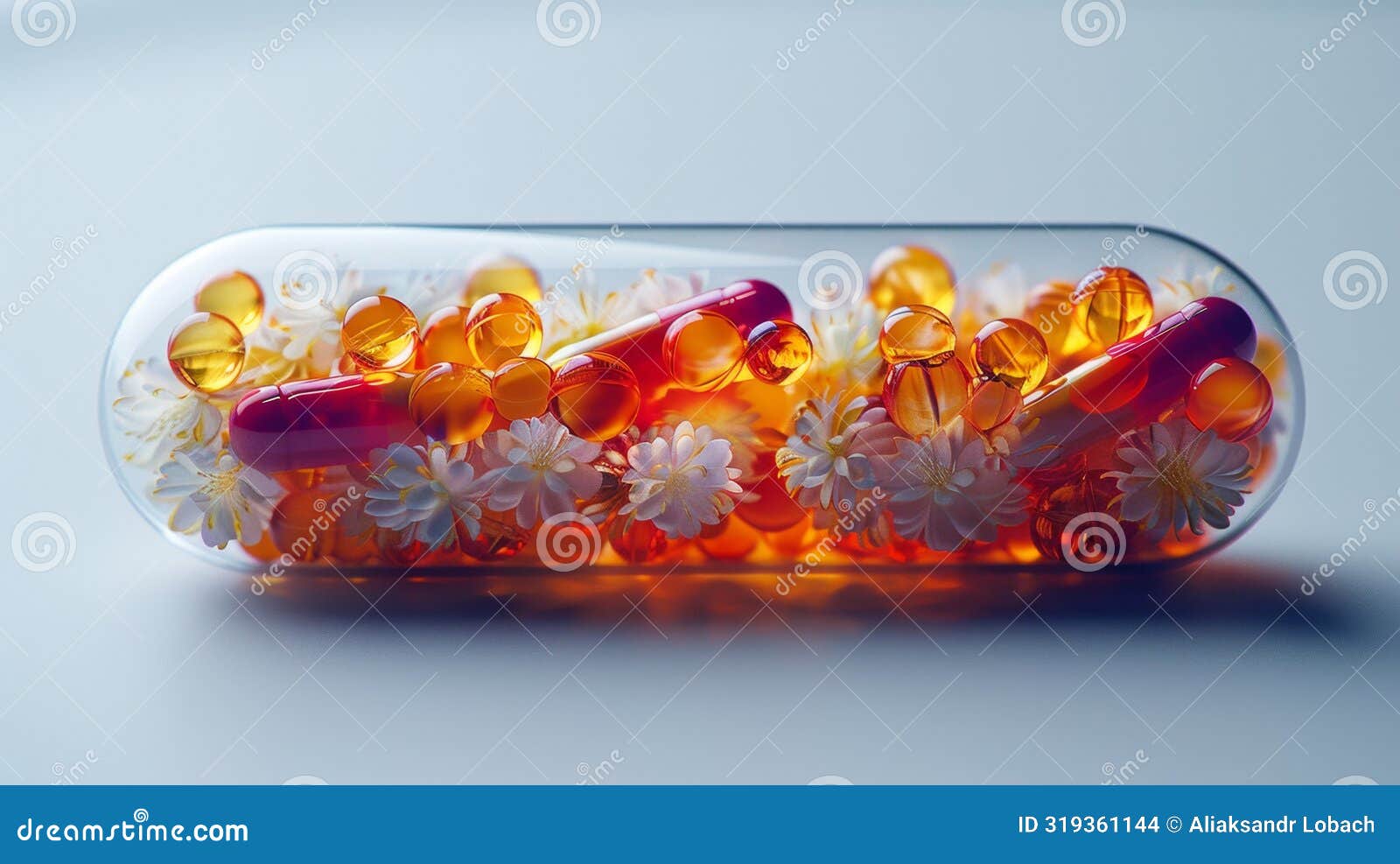 One Capsule In A Transparent Shell With Vitamin Granules Inside On A ...