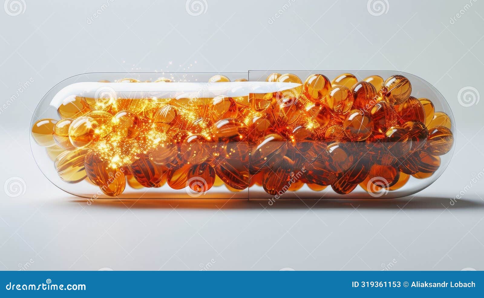 One Capsule In A Transparent Shell With Vitamin Granules Inside On A ...