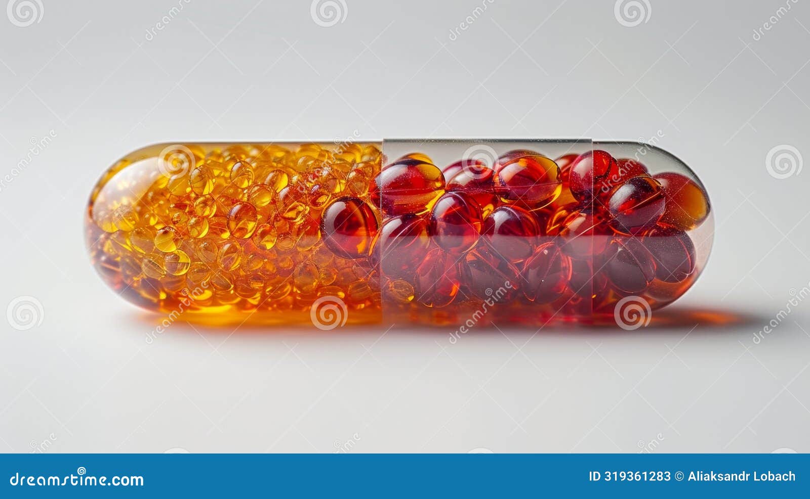 One Capsule In A Transparent Shell With Vitamin Granules Inside On A ...