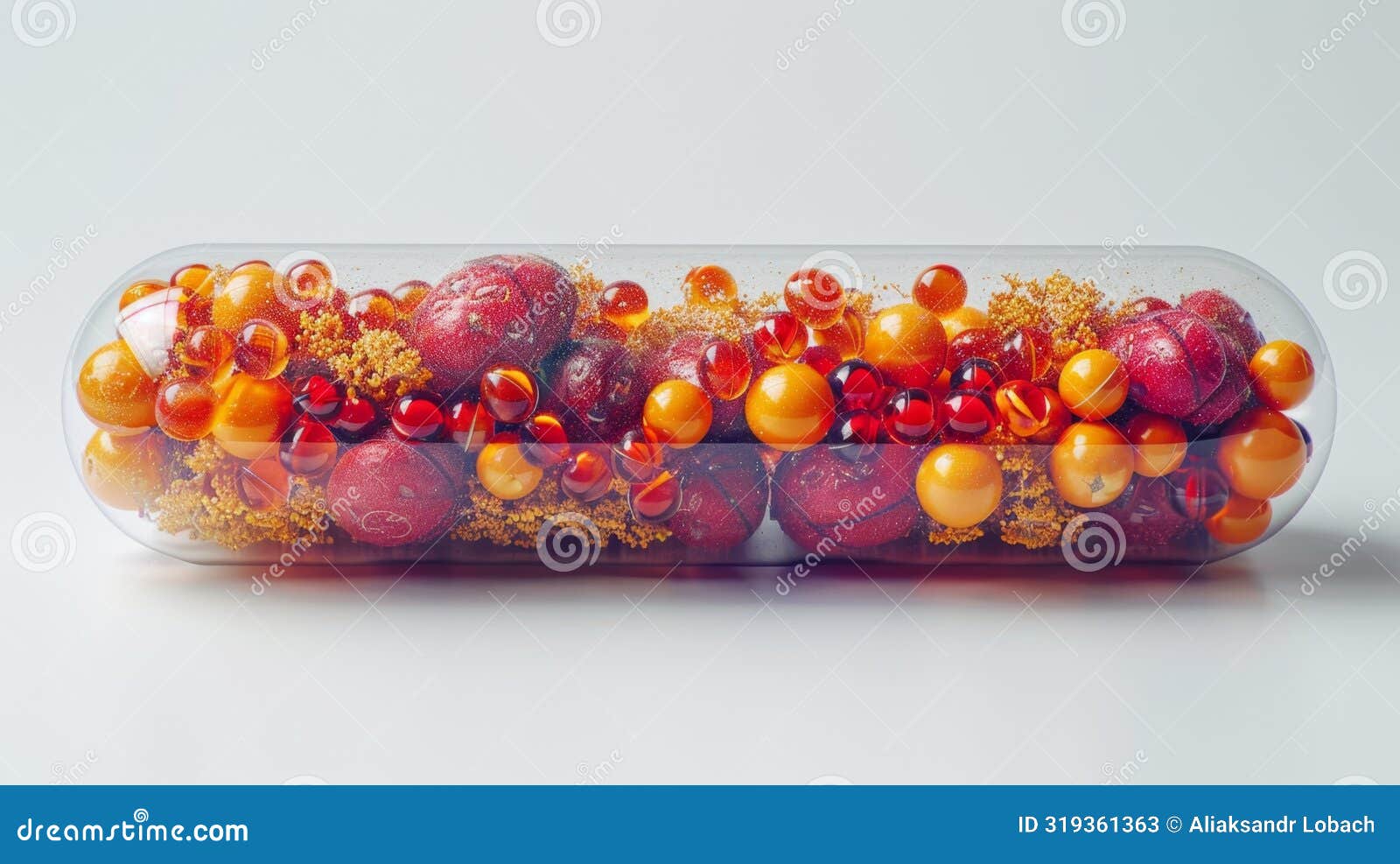 One Capsule In A Transparent Shell With Vitamin Granules Inside On A ...