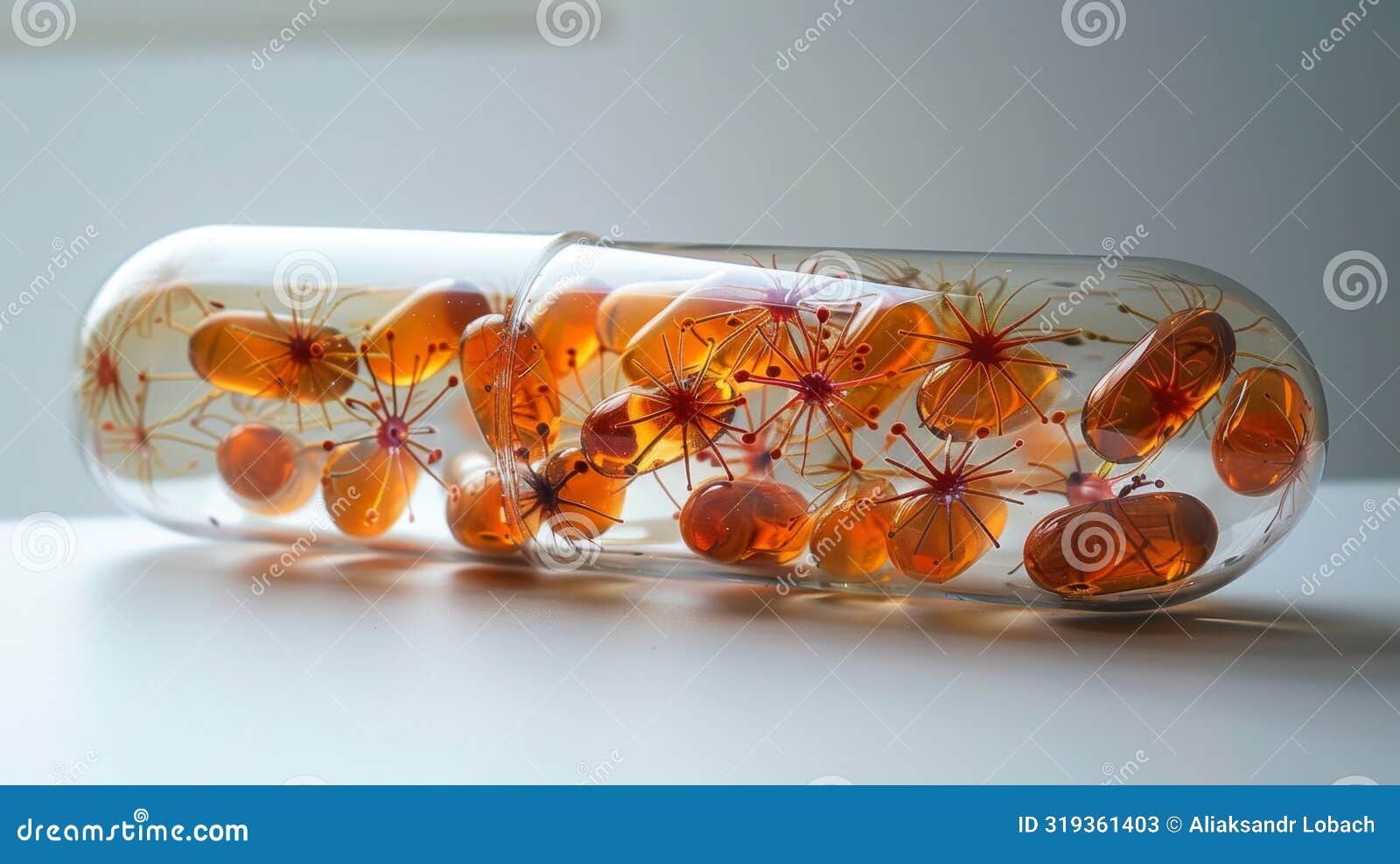 One Capsule In A Transparent Shell With Vitamin Granules Inside On A ...
