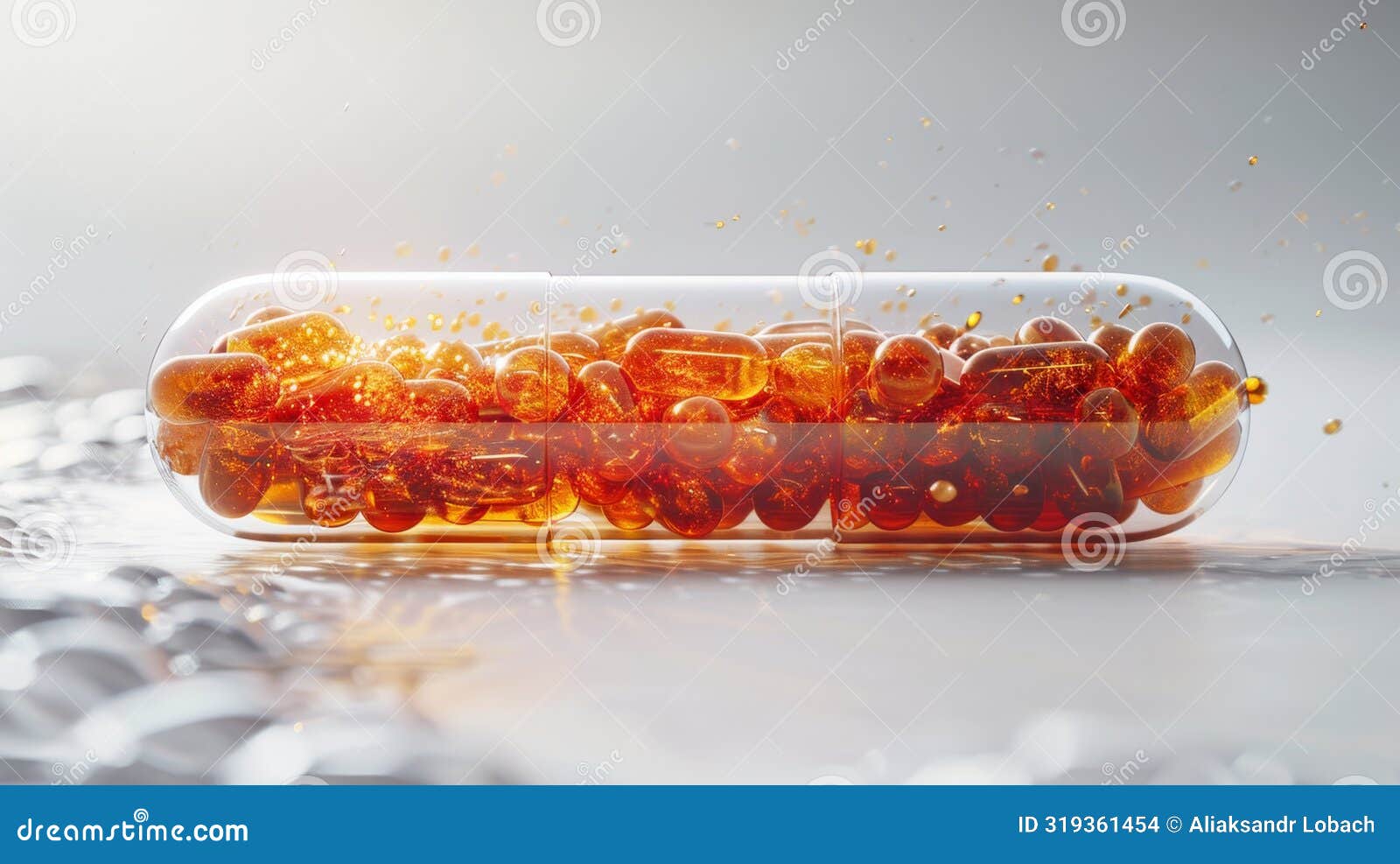 One Capsule In A Transparent Shell With Vitamin Granules Inside On A ...