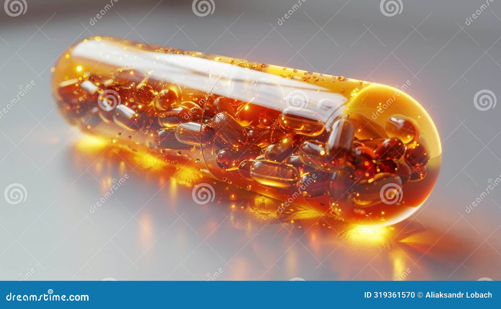 One Capsule In A Transparent Shell With Vitamin Granules Inside On A ...