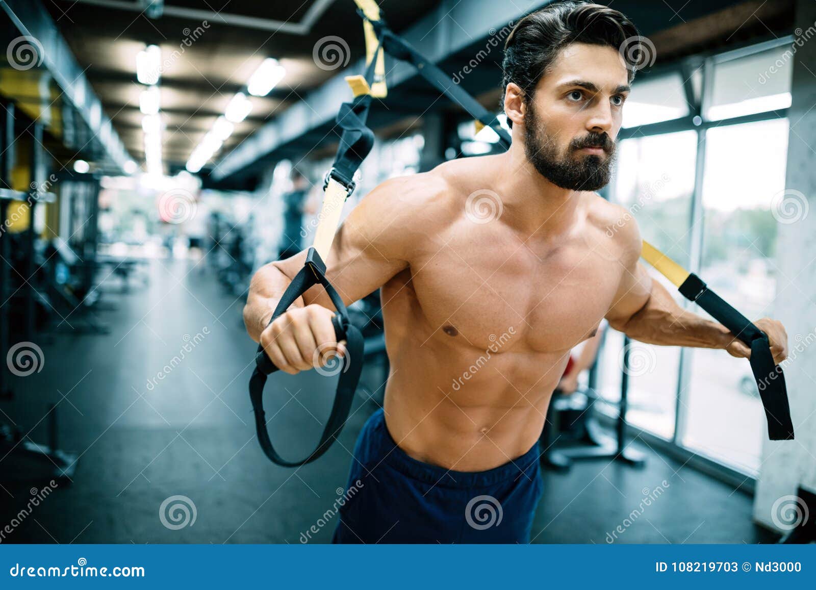 Caucasian Man Exercising Suspension Training Trx Stock Image - Image of ...