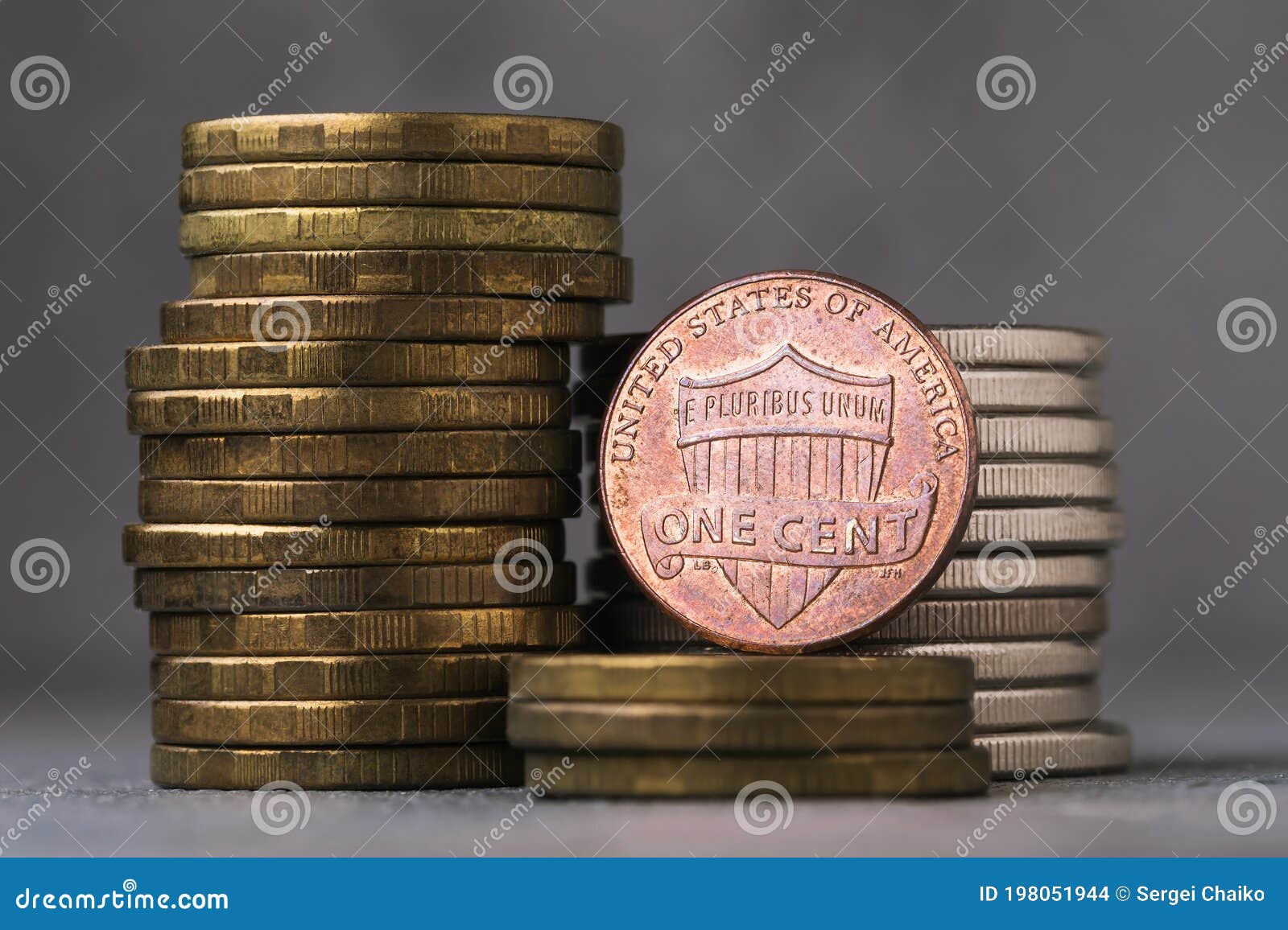 One Cent on a Background of Coins Stock Photo - Image of macro ...