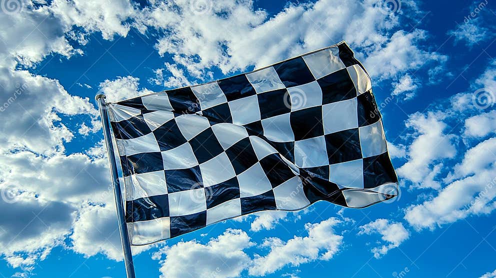 One Checkered Flag Against Blue Sky Outdoors. Stock Photo - Image of ...