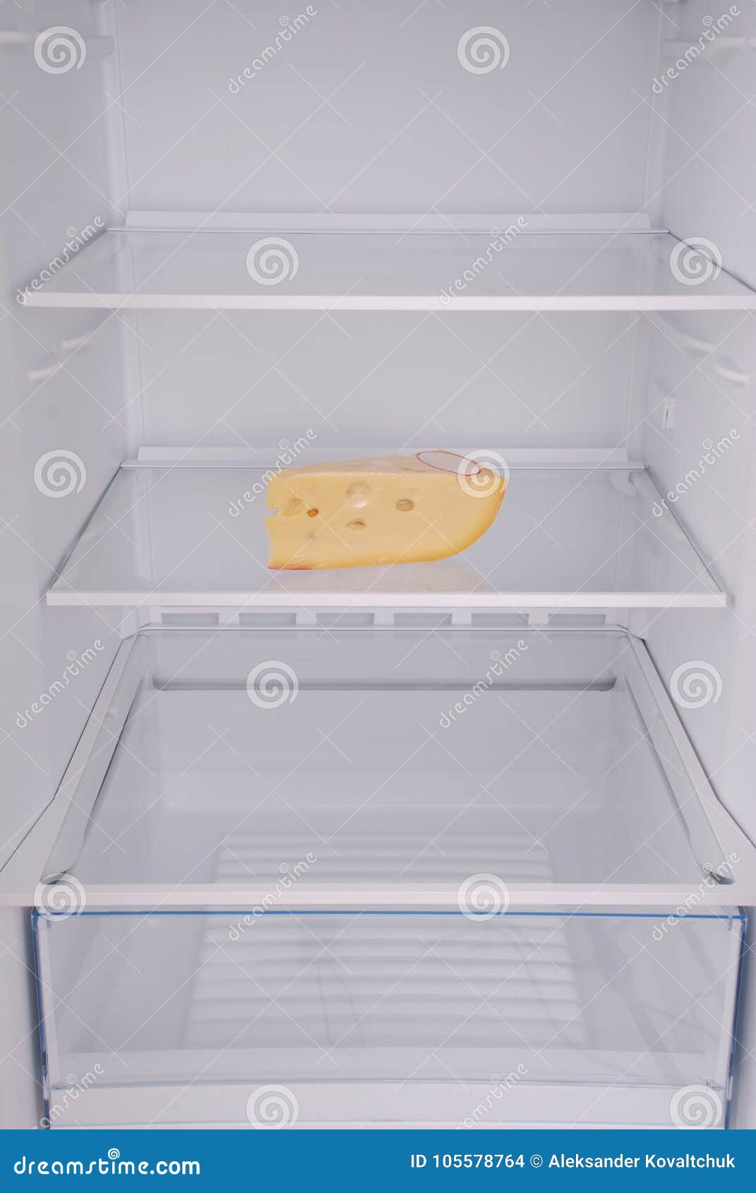One Cheese in Open Empty Refrigerator. Stock Photo - Image of diet ...