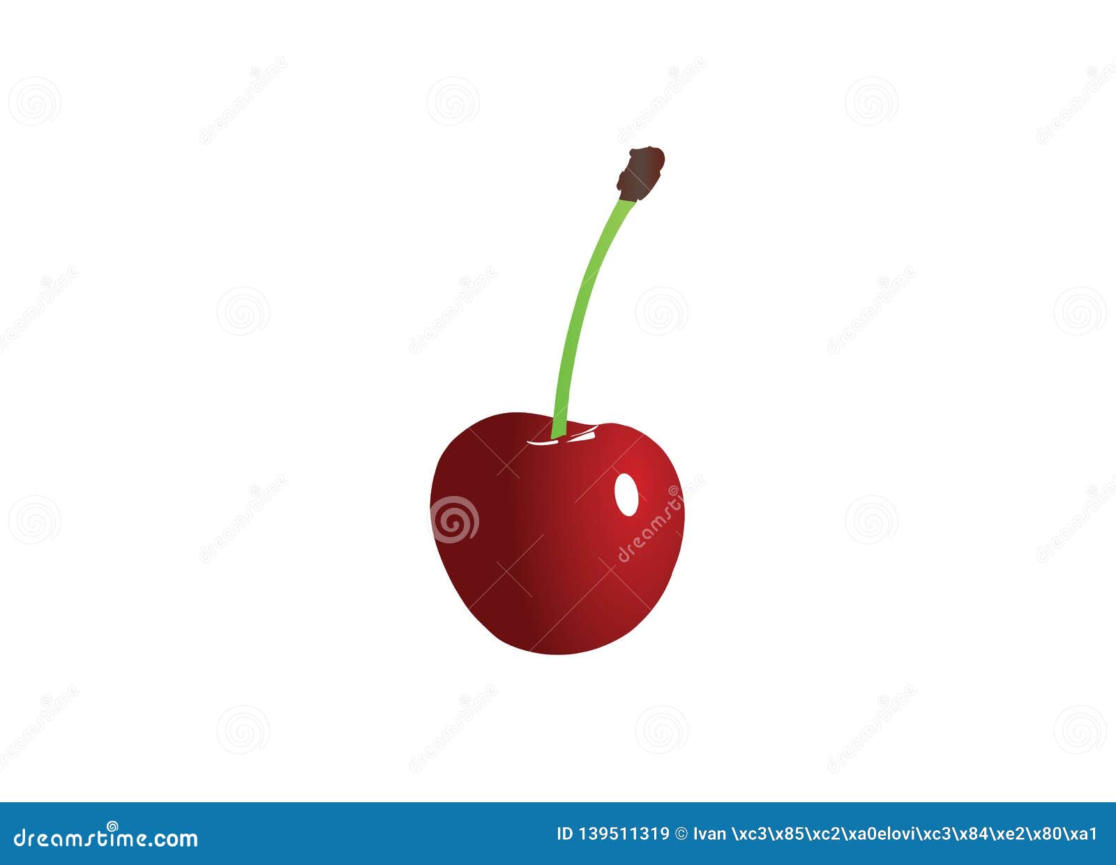 One Cherry on White Background Stock Illustration - Illustration of ...
