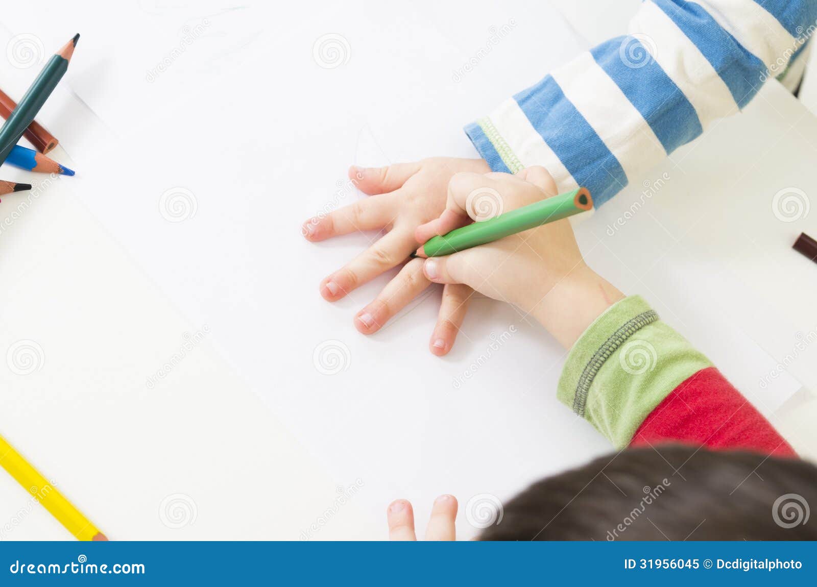 One Child Draws the Around the Hand of Another Stock Image - Image of ...