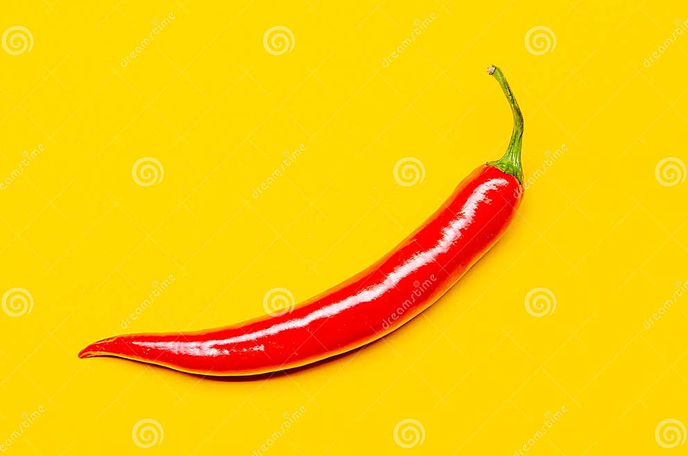 One Chili on a Yellow Background Stock Image - Image of object, macro ...