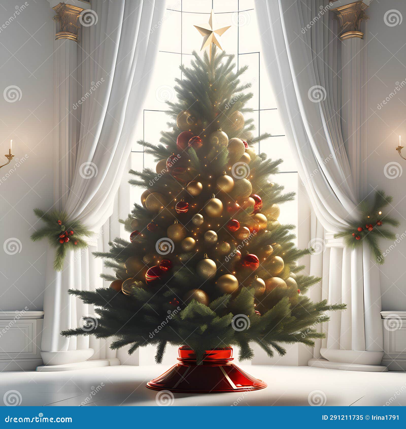 One Christmas Tree on a White Background Stock Illustration ...