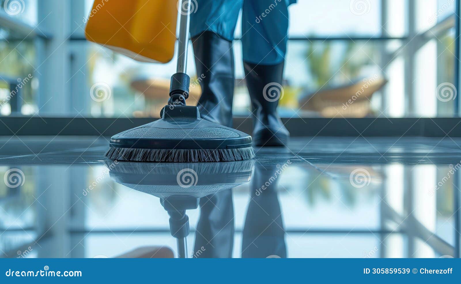 One Cleaner Mopping the Floor in an Office without People Stock Image ...