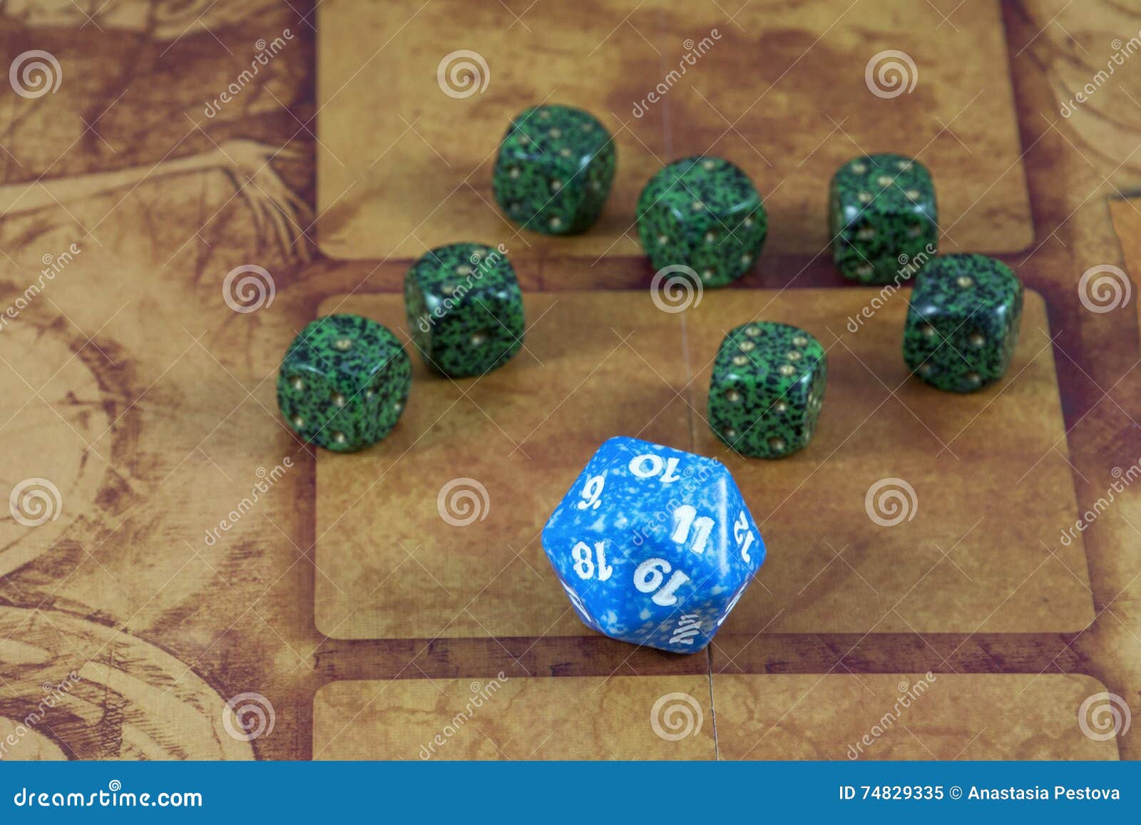 One Clear Blue Dice with Seven Green Dices Stock Image - Image of chips ...