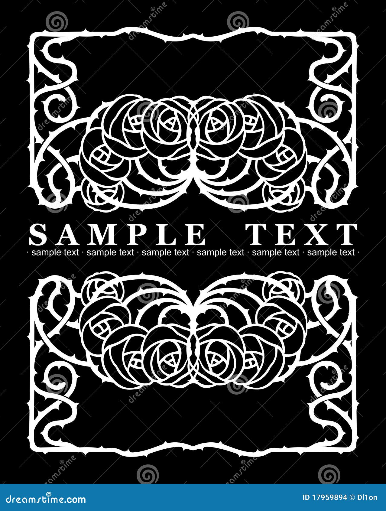 One Color Ornate Roses Banner Stock Vector - Illustration of black ...