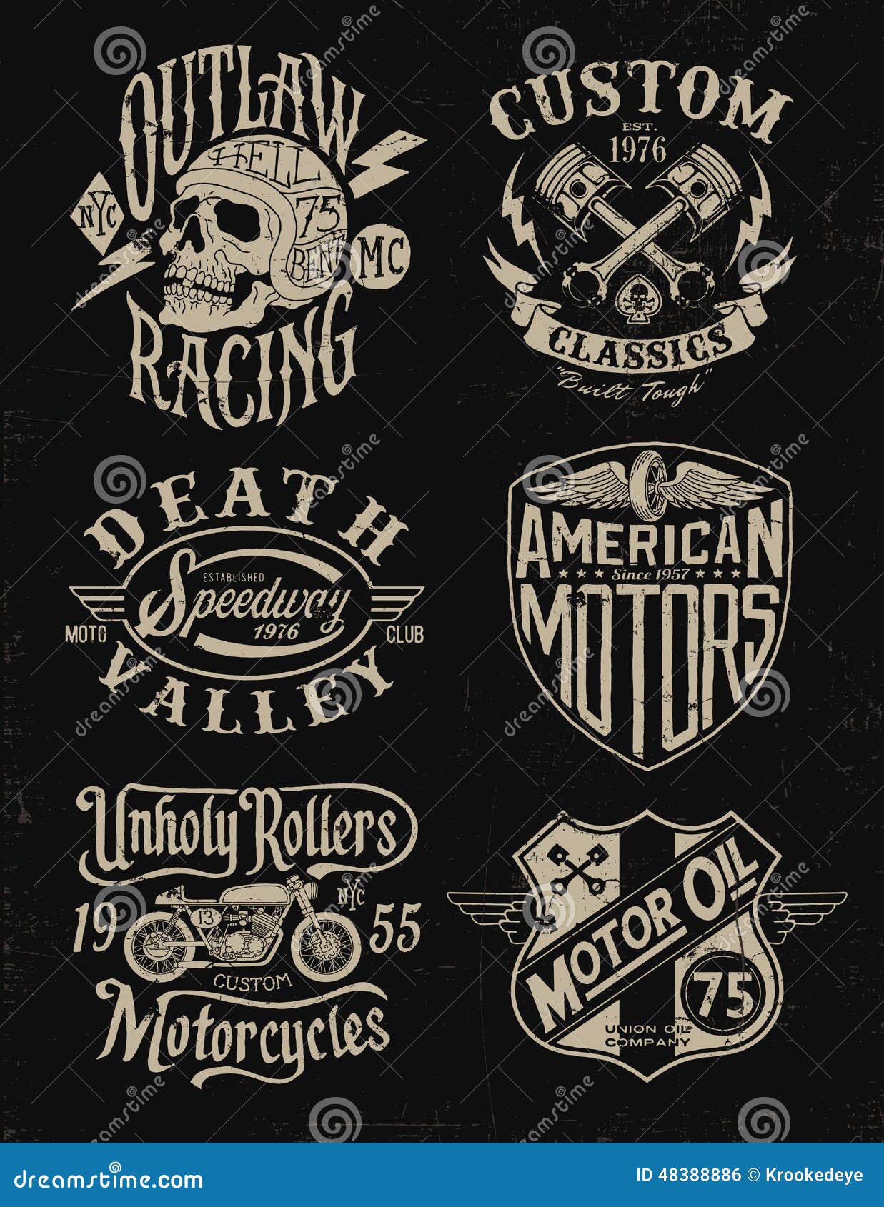 One Color Vintage Motorcycle Graphic Set Stock Vector - Illustration of ...