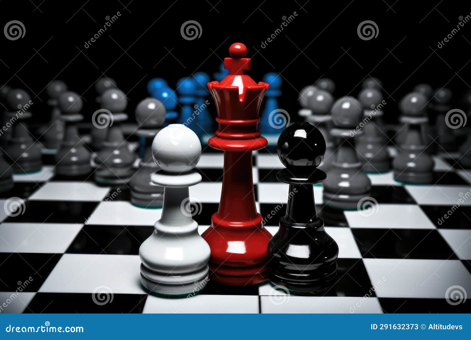 One Colored Chess Piece among Black and White Pieces Stock Image ...