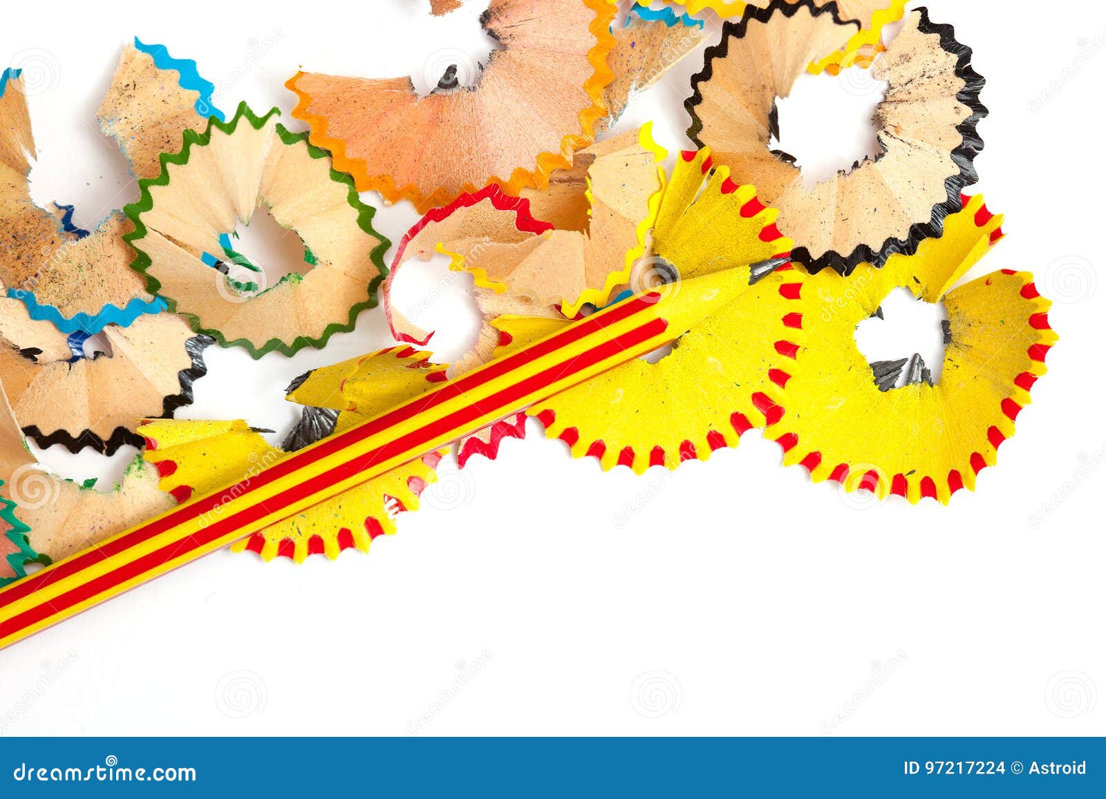 One Colored Pencil and Shavings on the White Stock Photo - Image of ...