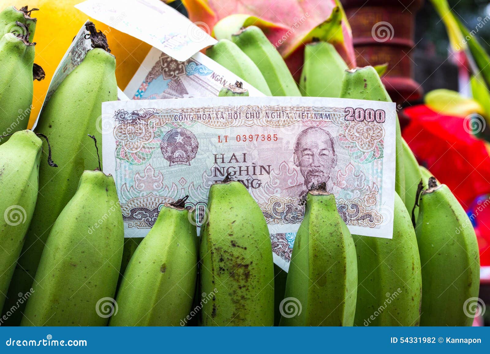 One Colorful Note Held by the Banana Stock Photo - Image of pray, holy ...