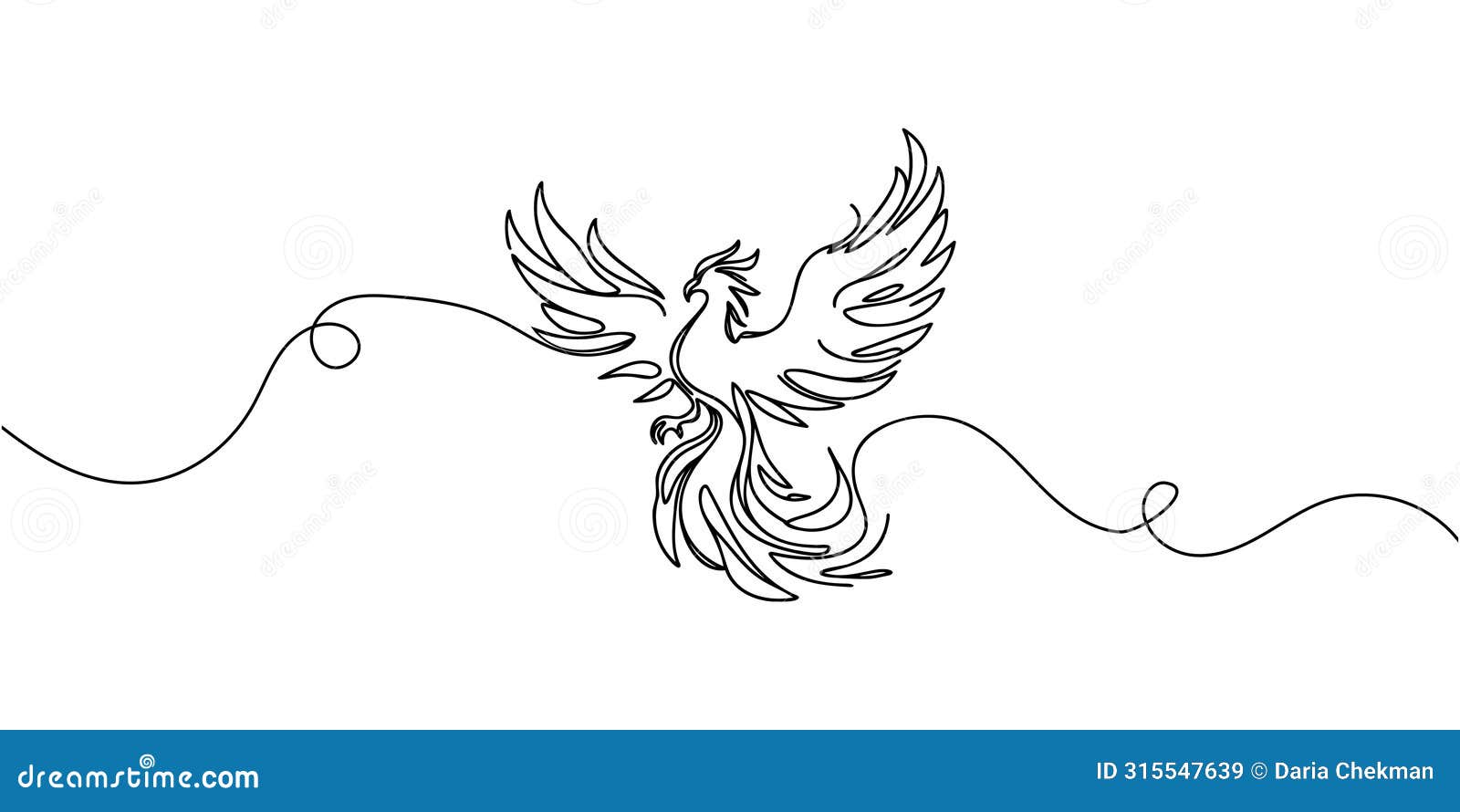One Continuous Drawing of a Phoenix Bird Drawn in One Line Stock ...