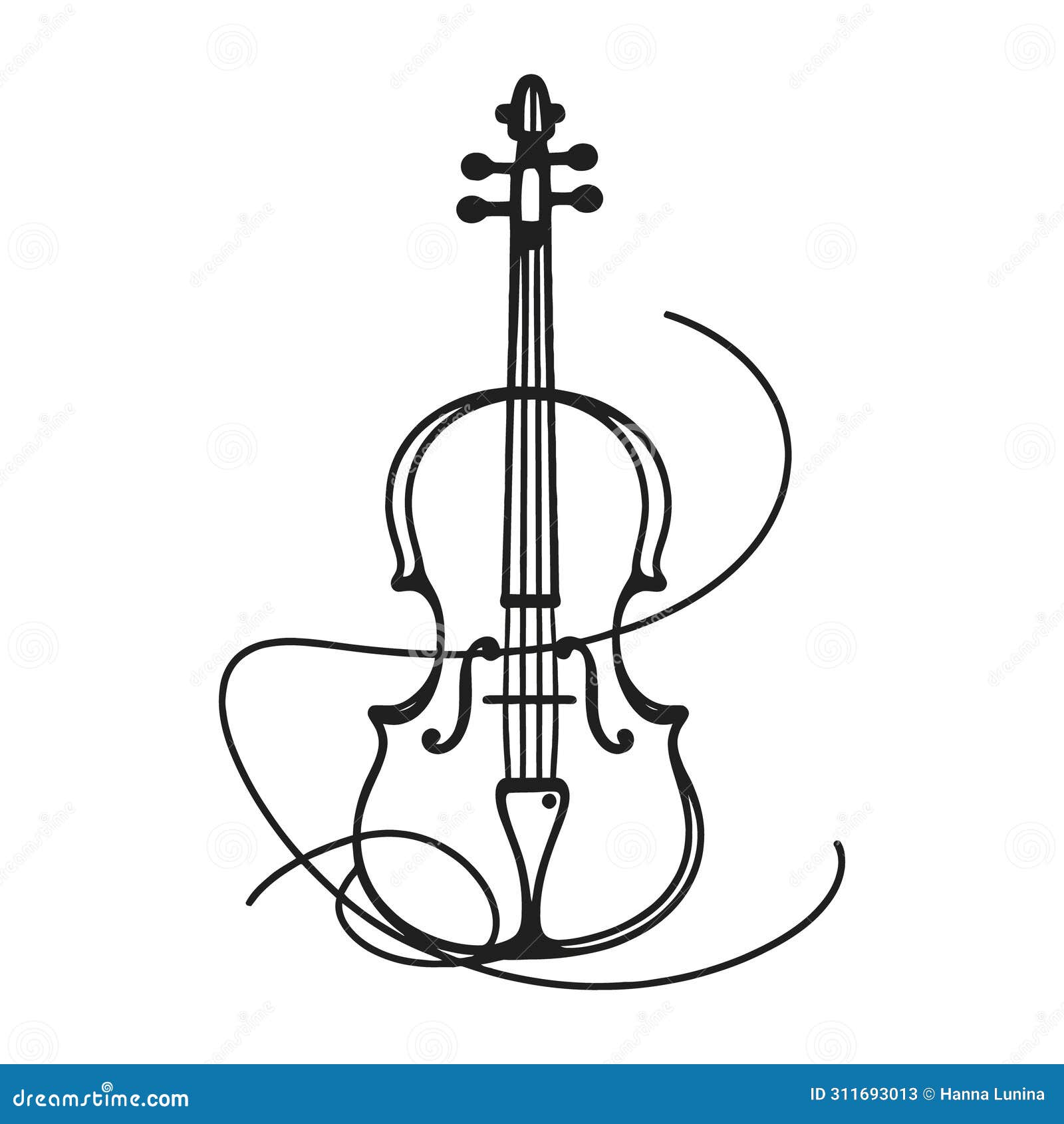 One Continuous Drawing of a Violin. Stringed Musical Instruments Stock ...