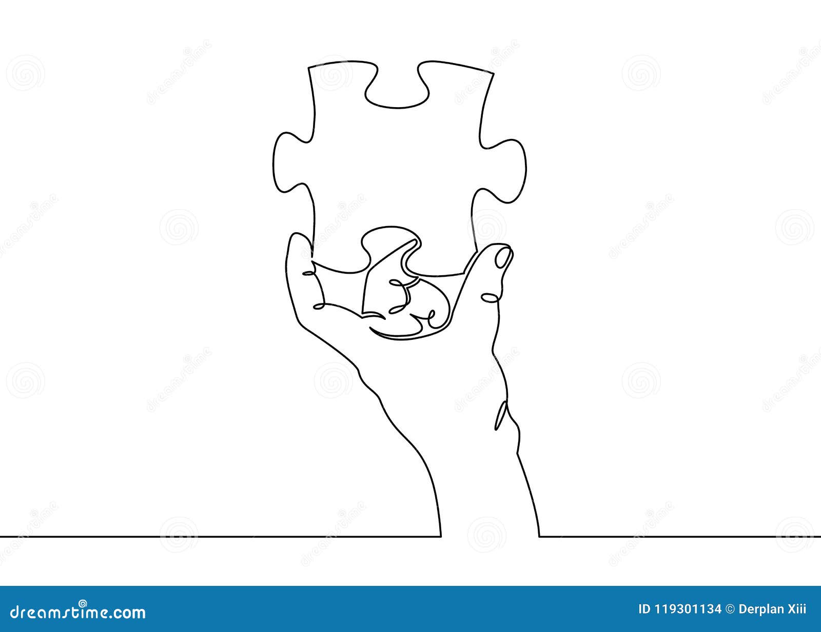 One Continuous Drawn Single Hand Palm Hand Holding Puzzle. Stock Vector ...