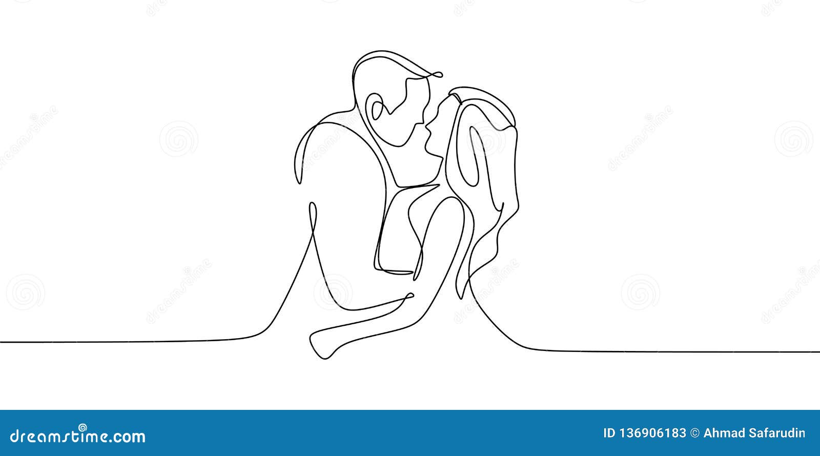 One Continuous Line Art Drawing Of Couple Valentine Kissing Together
