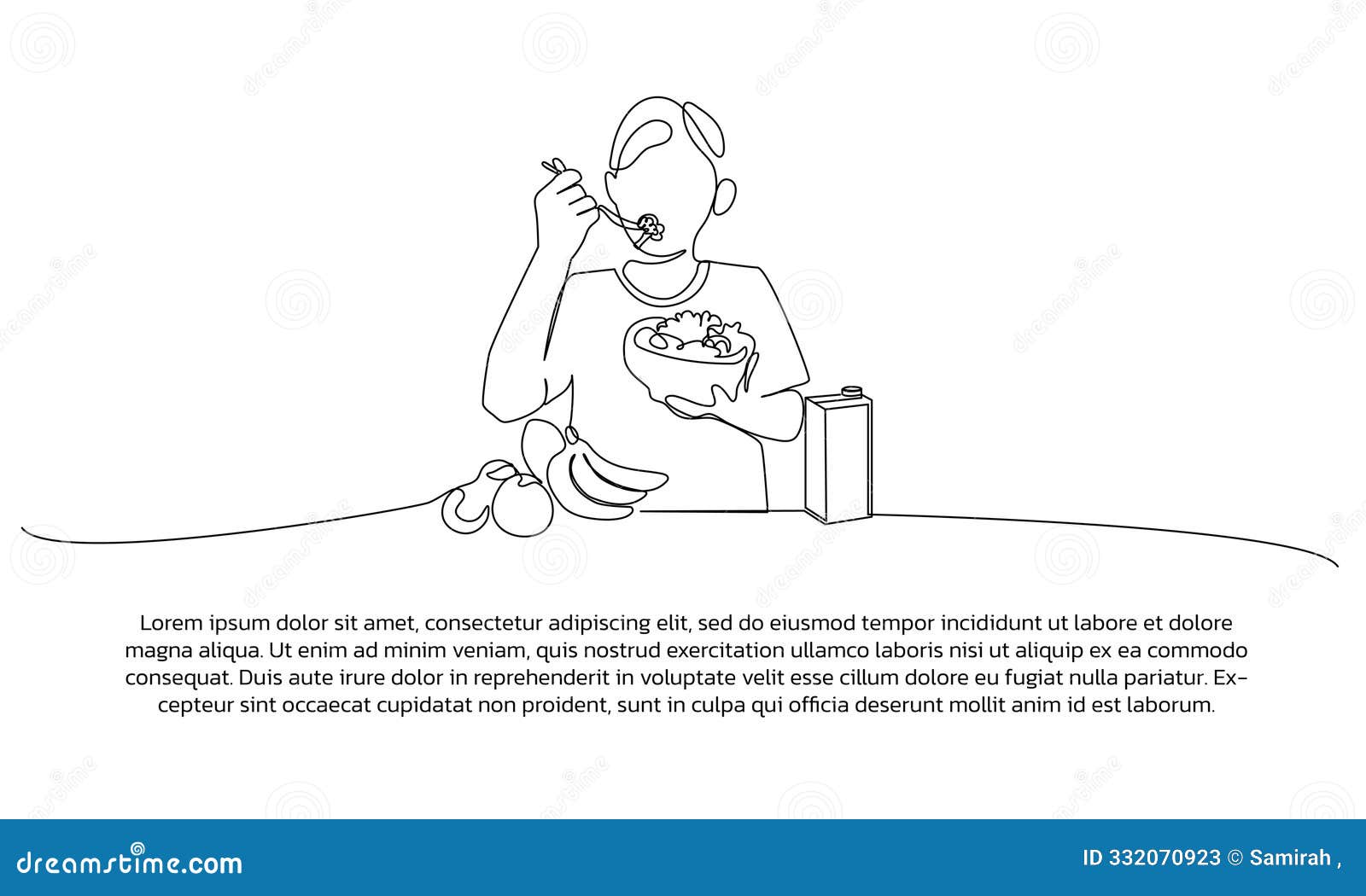 One Continuous Line Design of Young Man Eating Nutritious Food Stock ...