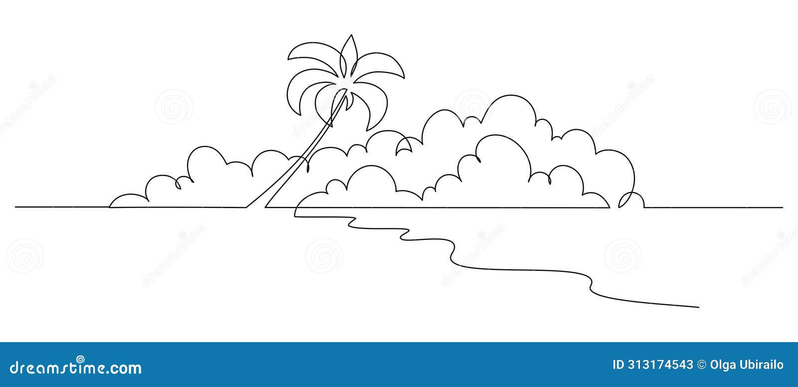 One Continuous Line Drawing of Beach with Palm Tree. Abstract Tropical ...