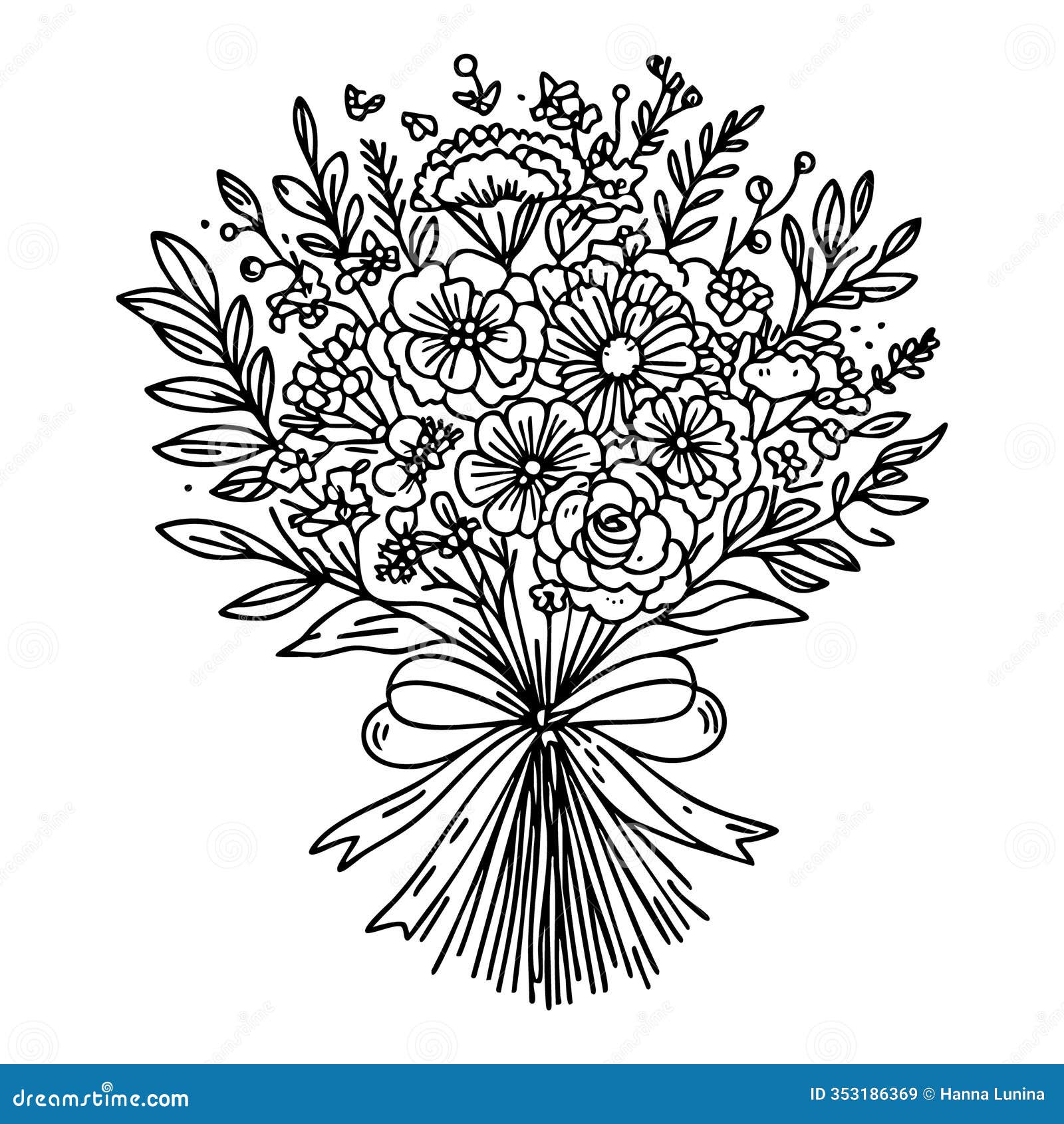 One Continuous Line Drawing of Beautiful Fresh Flowers Bouquet. Vector ...