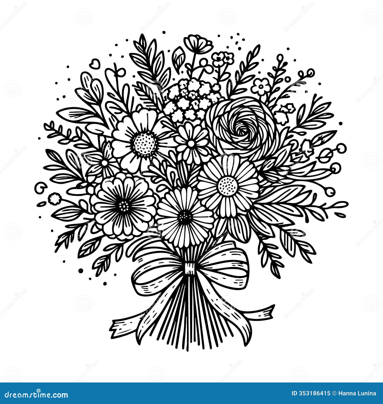 One Continuous Line Drawing of Beautiful Fresh Flowers Bouquet. Vector ...