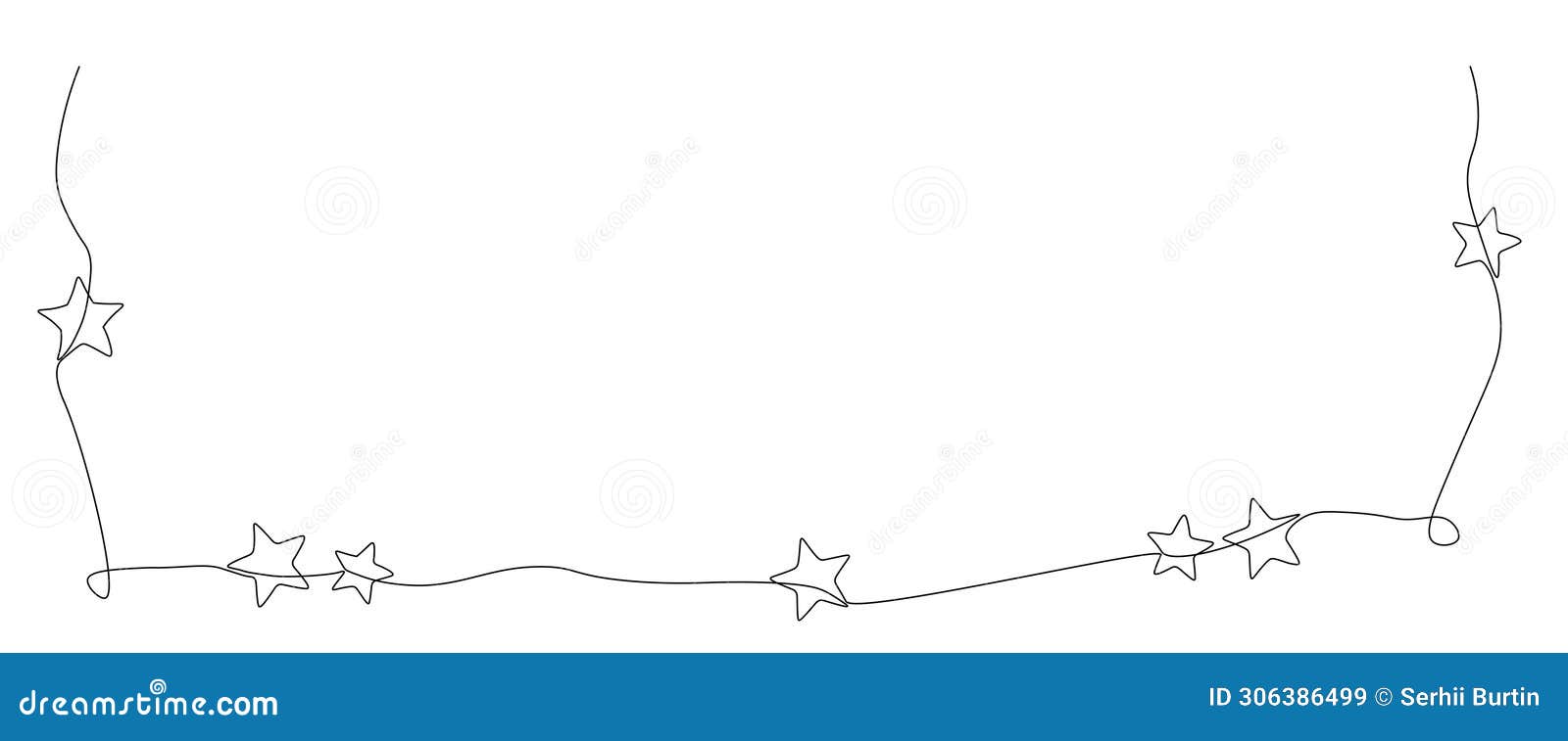 One Continuous Line Drawing Border with Stars. Festive Break Line with ...