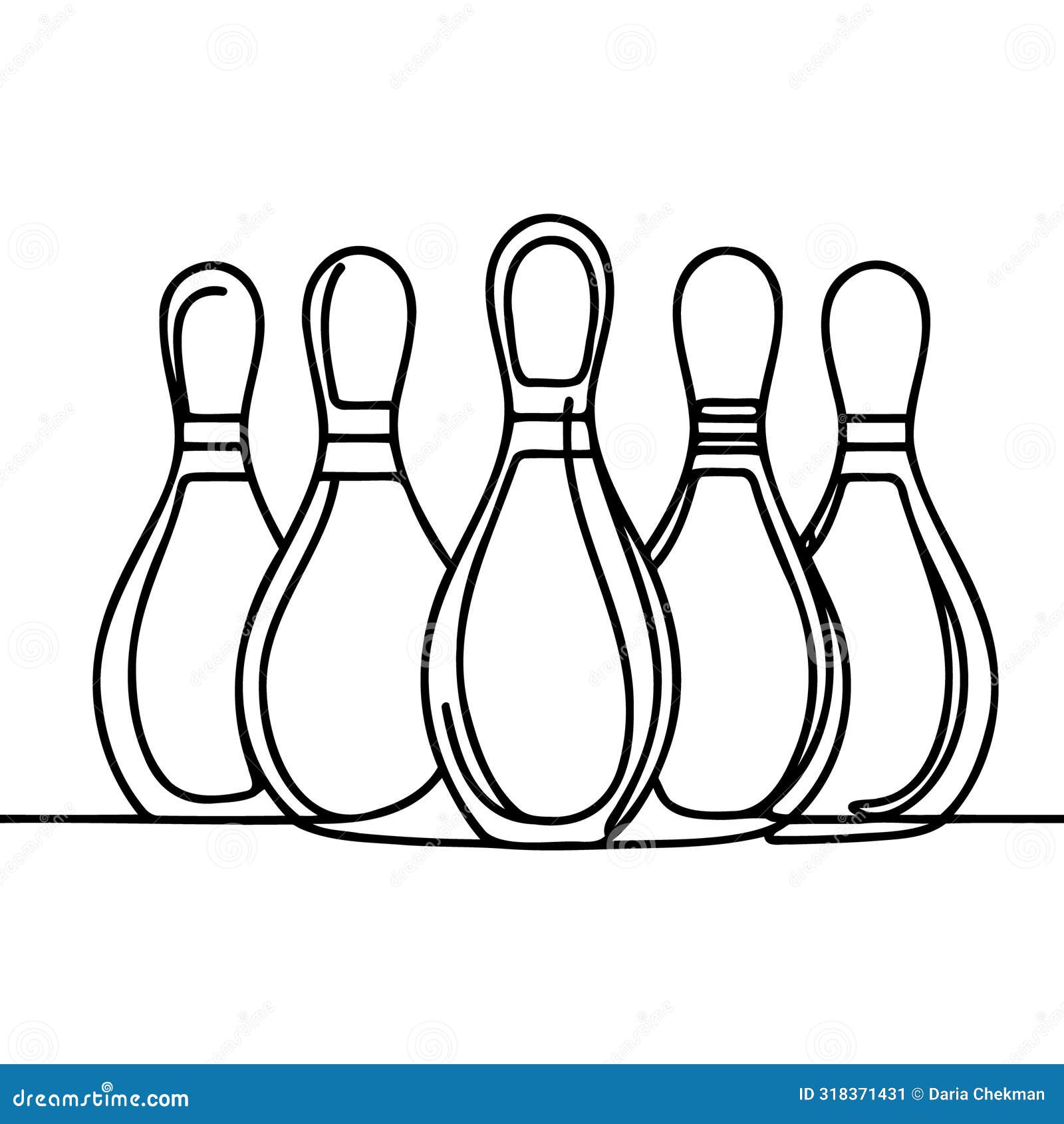 One Continuous Line Drawing of Bowling Pins Lined Up on a Bowling Alley ...