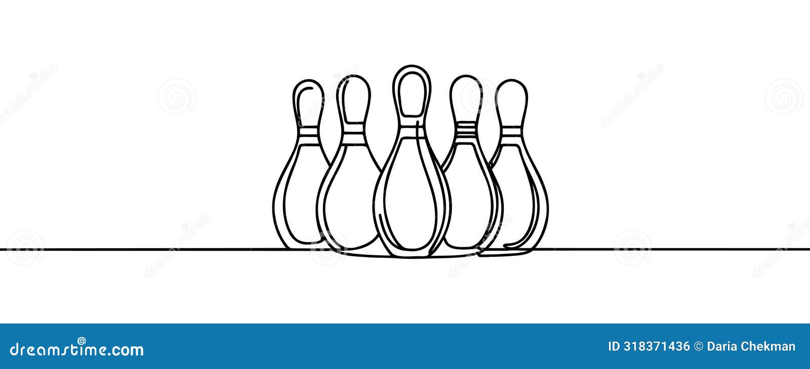 One Continuous Line Drawing of Bowling Pins Lined Up on a Bowling Alley ...