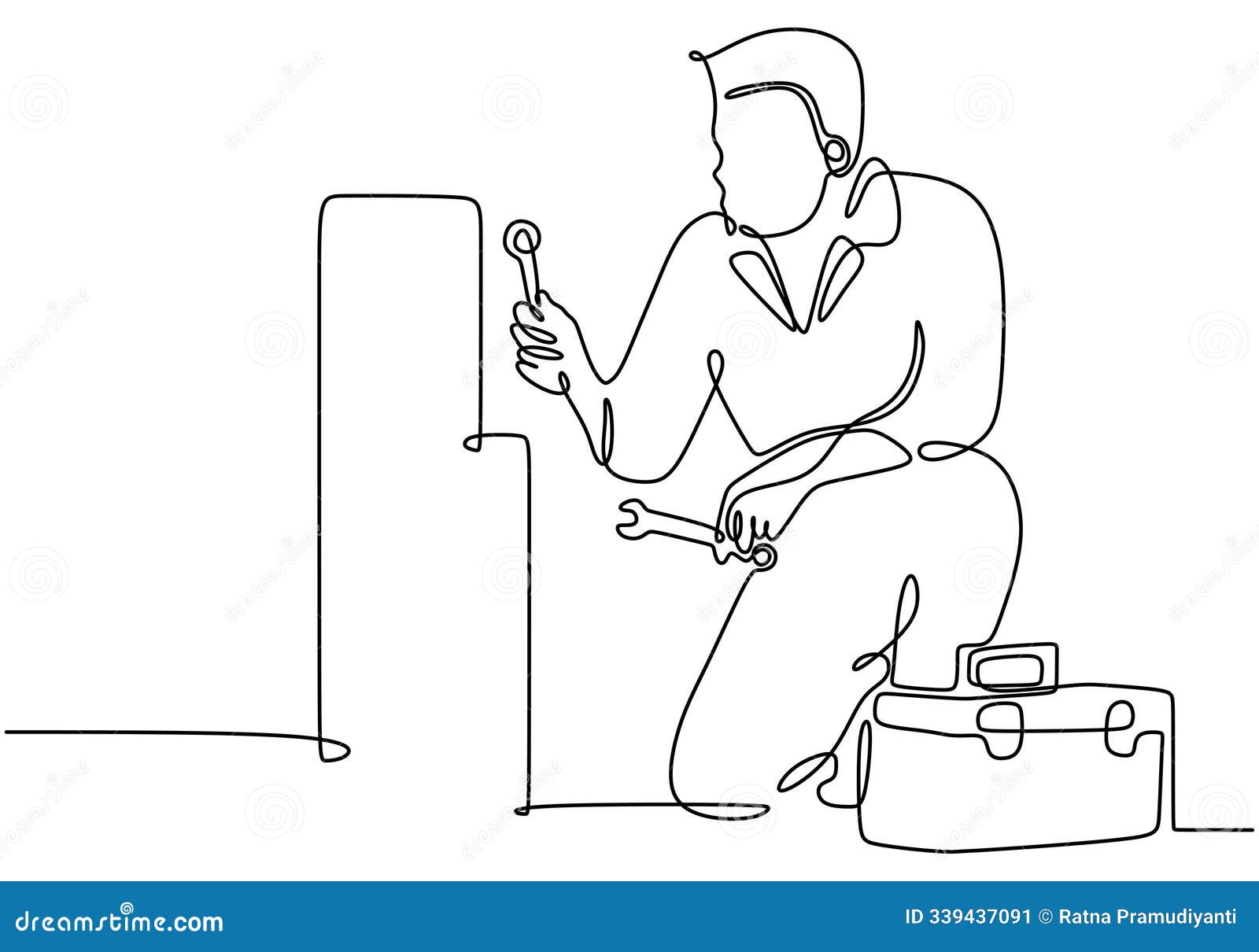One Continuous Line Drawing of a Carpenter Engaged in Work. Depicting ...