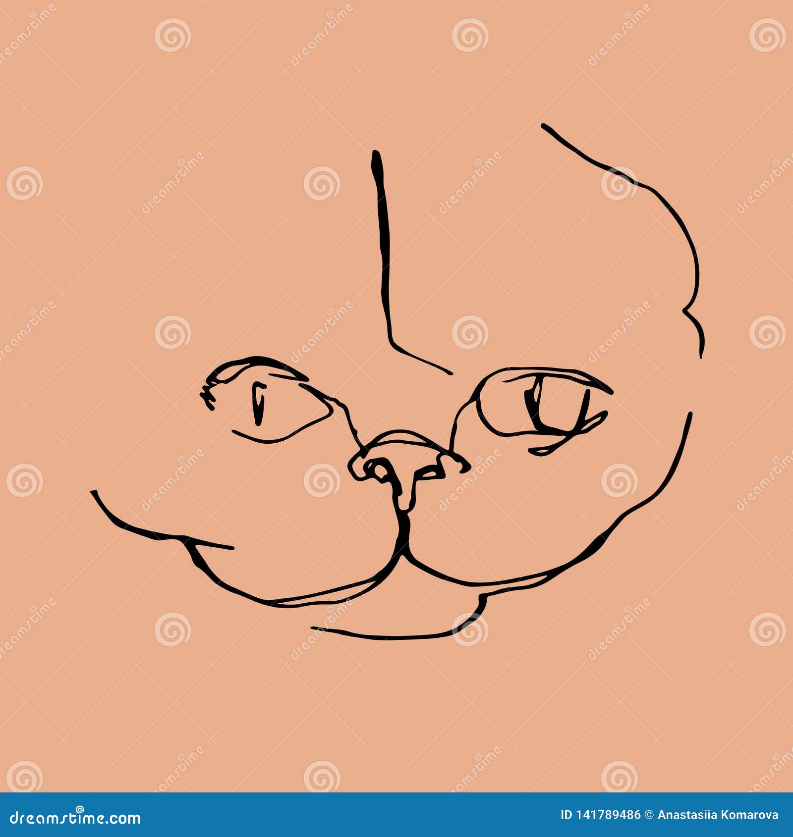 One Continuous Line Drawing of Cat. Minimalistic Portrait of Cat Stock ...